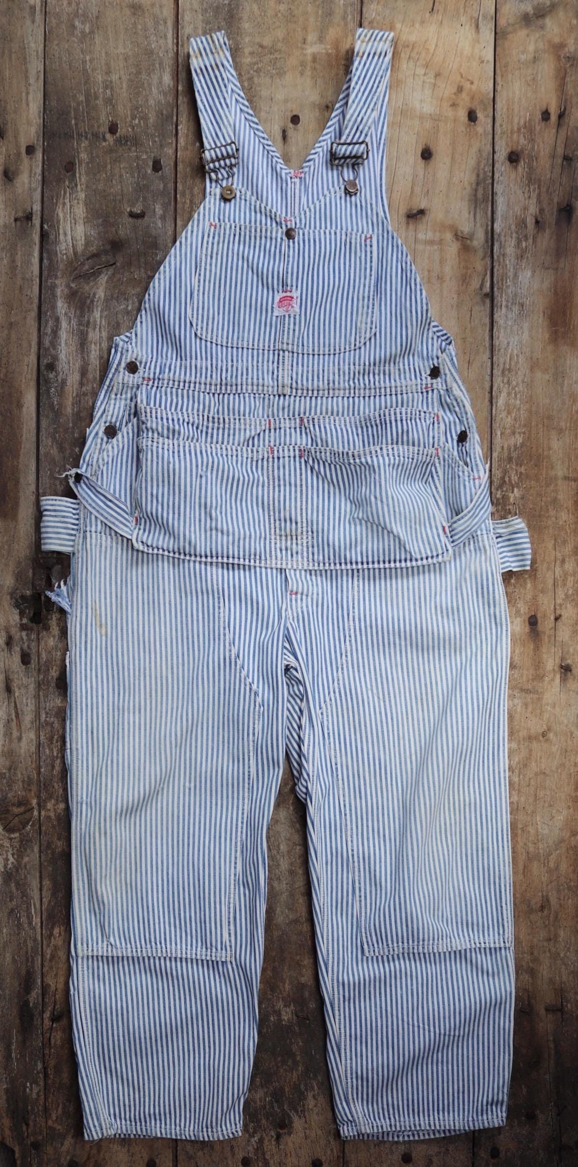 Vintage 1960s 60s Round House indigo blue engineer striped denim ...