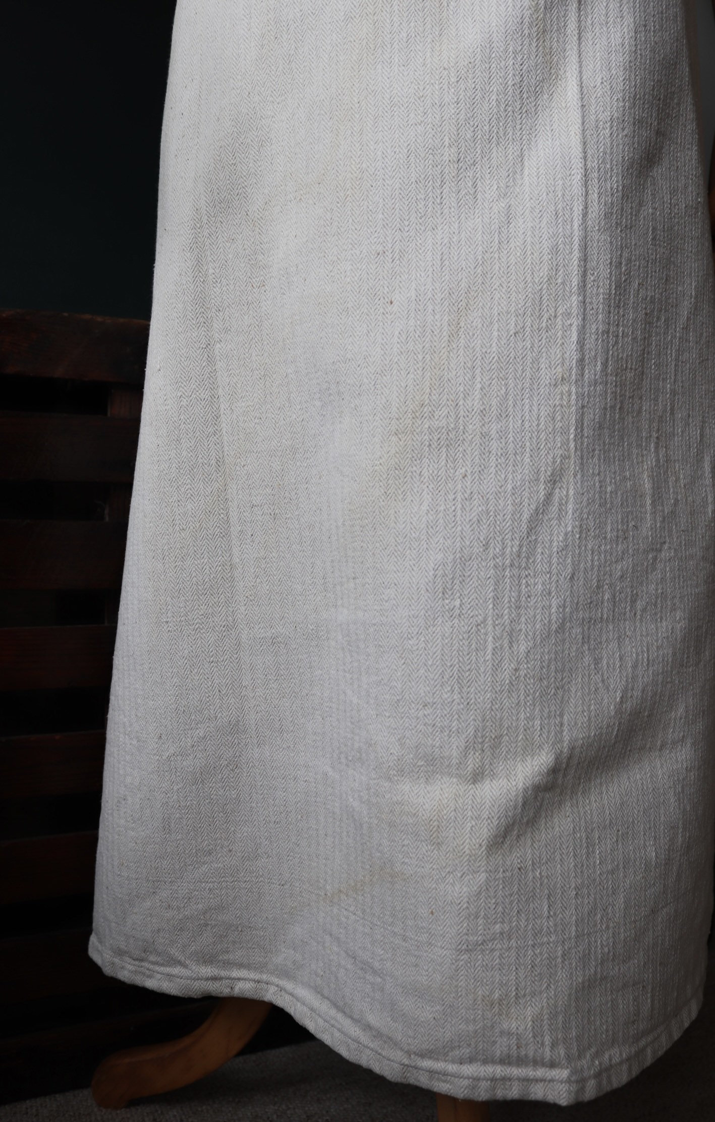 Vintage 1950s 50s French white herringbone linen butchers apron pinny ...
