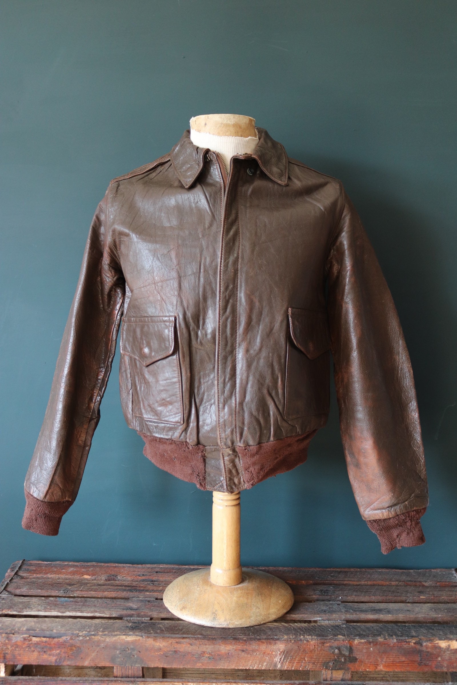 Vintage 1930s 30s 1940s 40s type A2 A-2 USAAF brown horsehide leather ...