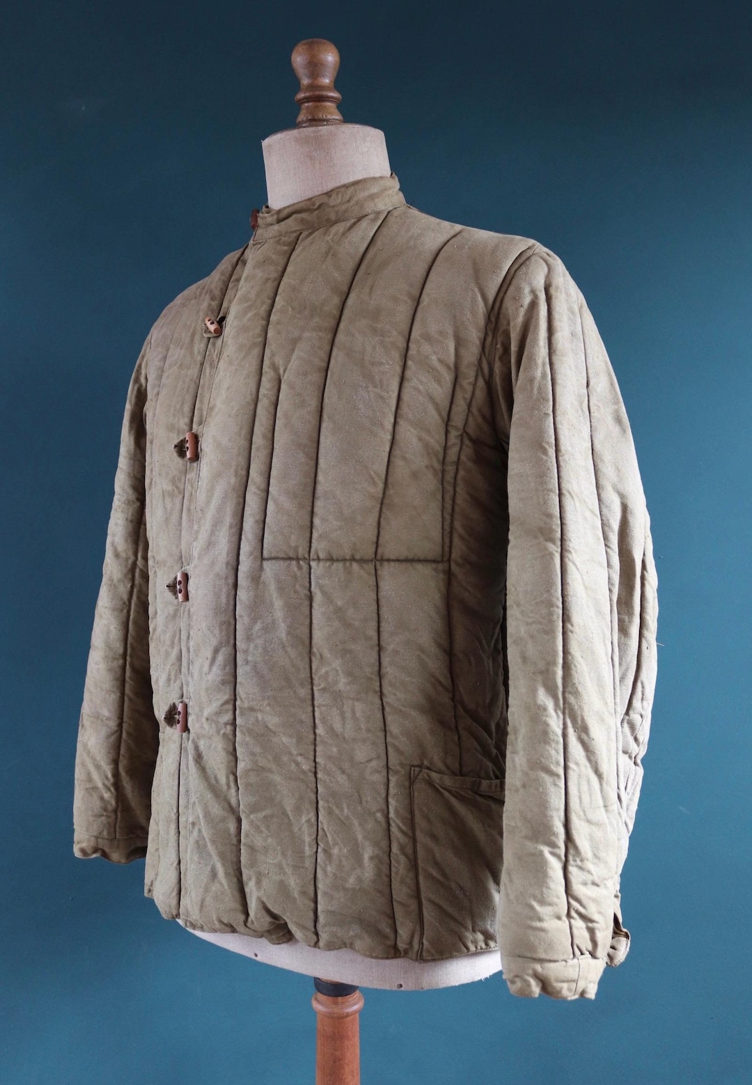 Vintage 1970s 70s Khaki Green Soviet Army Telogreika FUFAIKA Liner ...