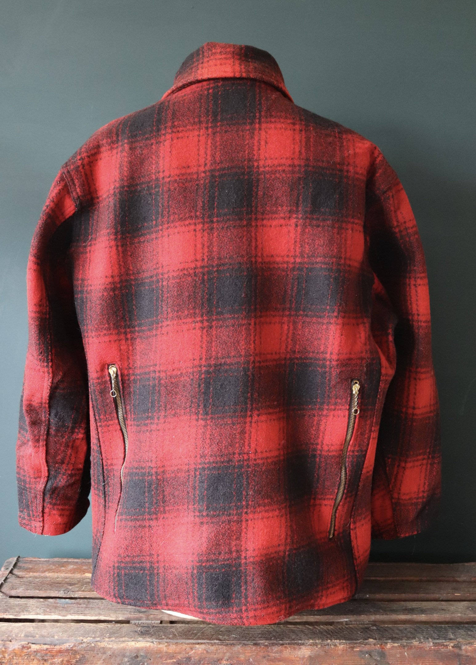 Vintage 1950s 50s Drybak red black buffalo plaid wool hunting jacket ...