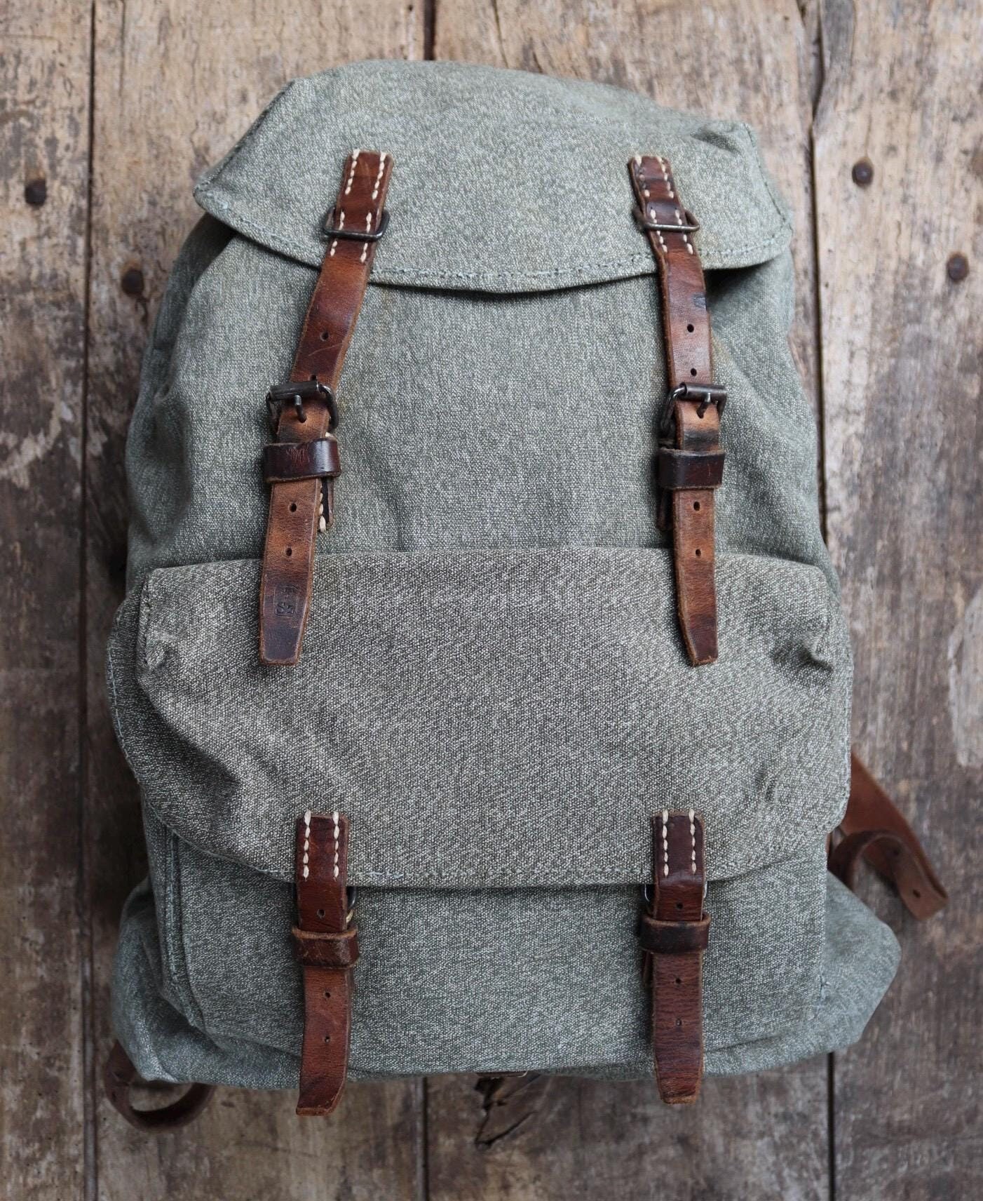 Vintage 1950s 50s Swiss army military salt pepper rucksack backpack ...