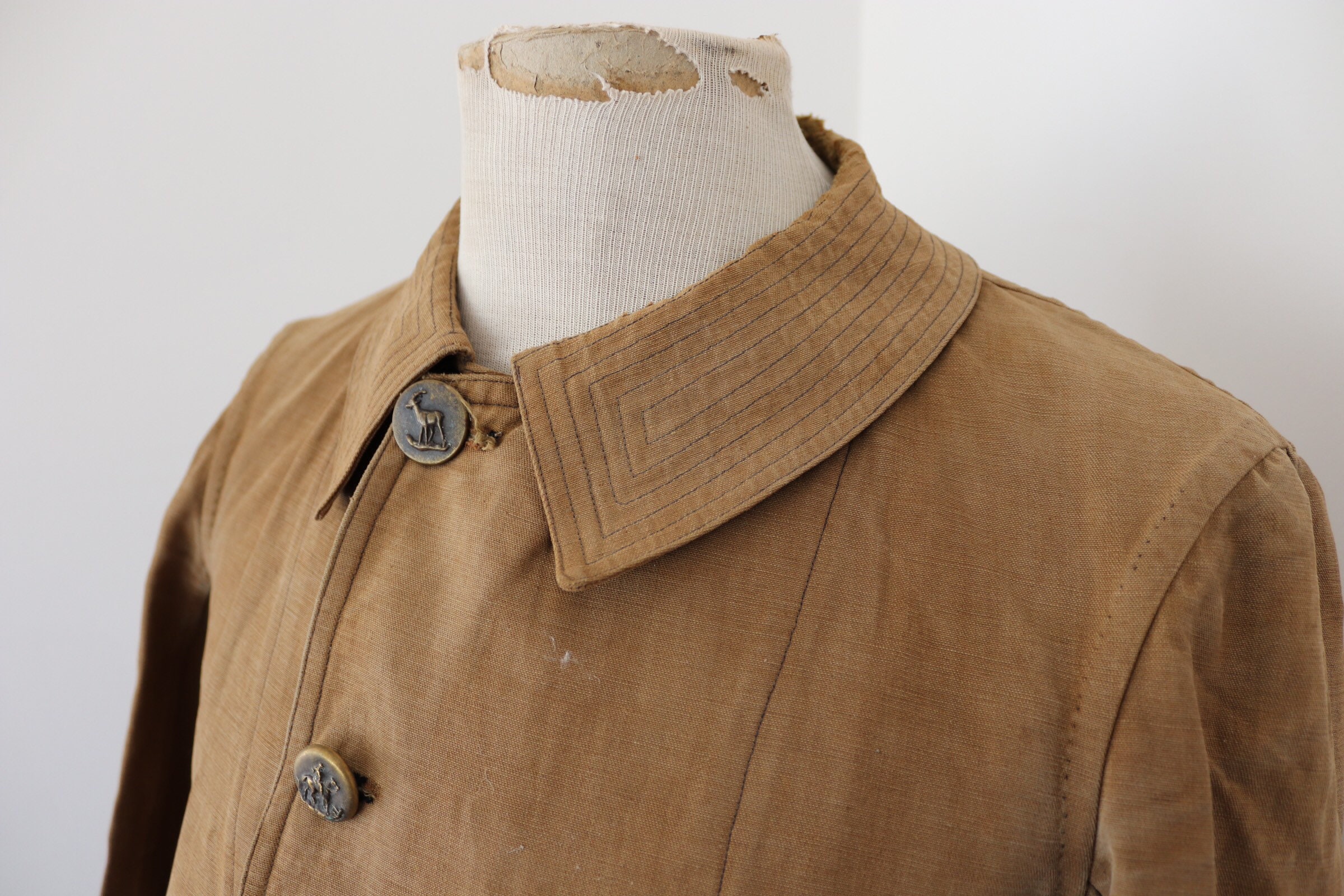 Vintage 1910s 10s 1920s 20s antique french cutaway linen cotton tan ...