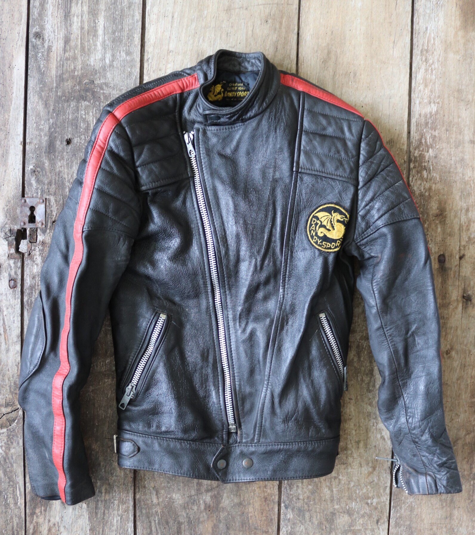 Vintage 1980s 80s black red leather cafe racer jacket xs 36 chest biker ...