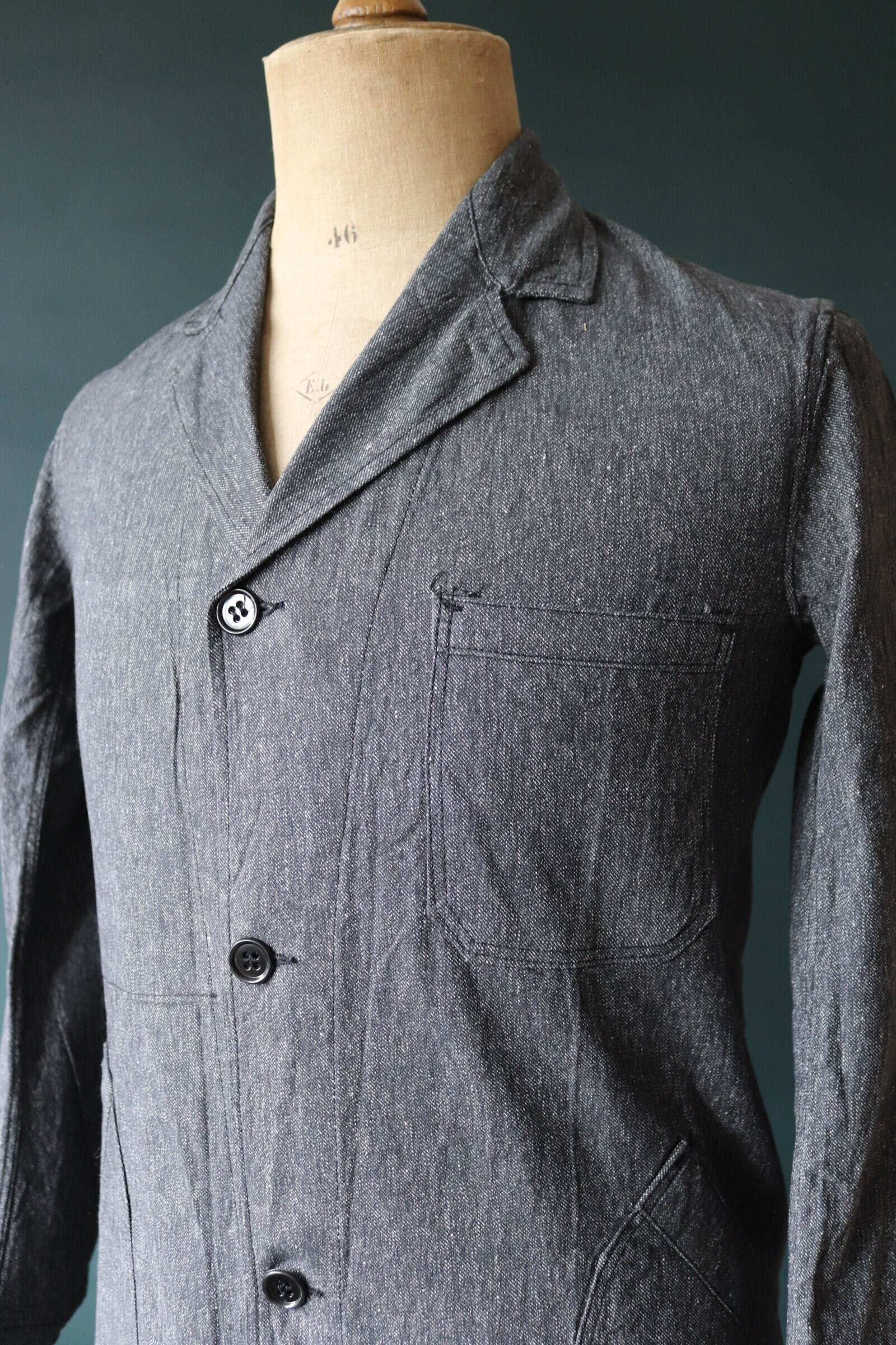 Vintage 1960s 60s deadstock French salt pepper grey belted work coat ...