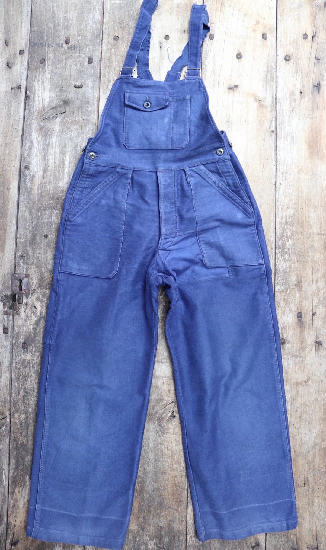Vintage French Blue Workwear Overalls - 1950s 60s Moleksin Dungarees ...