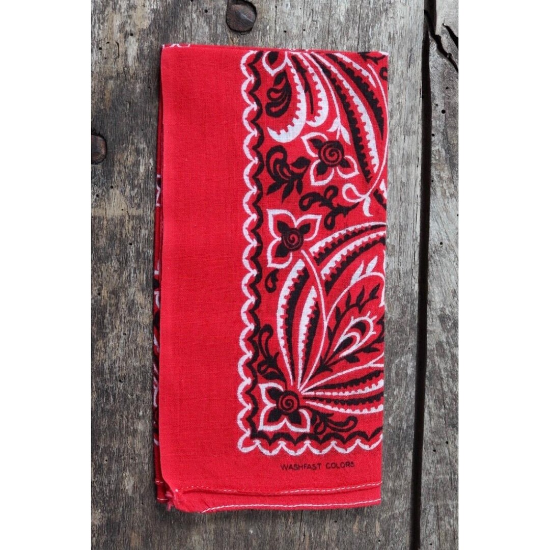 Vintage 1960s Red Cotton Bandana - Western Neckerchief - Cowboy Hanky ...