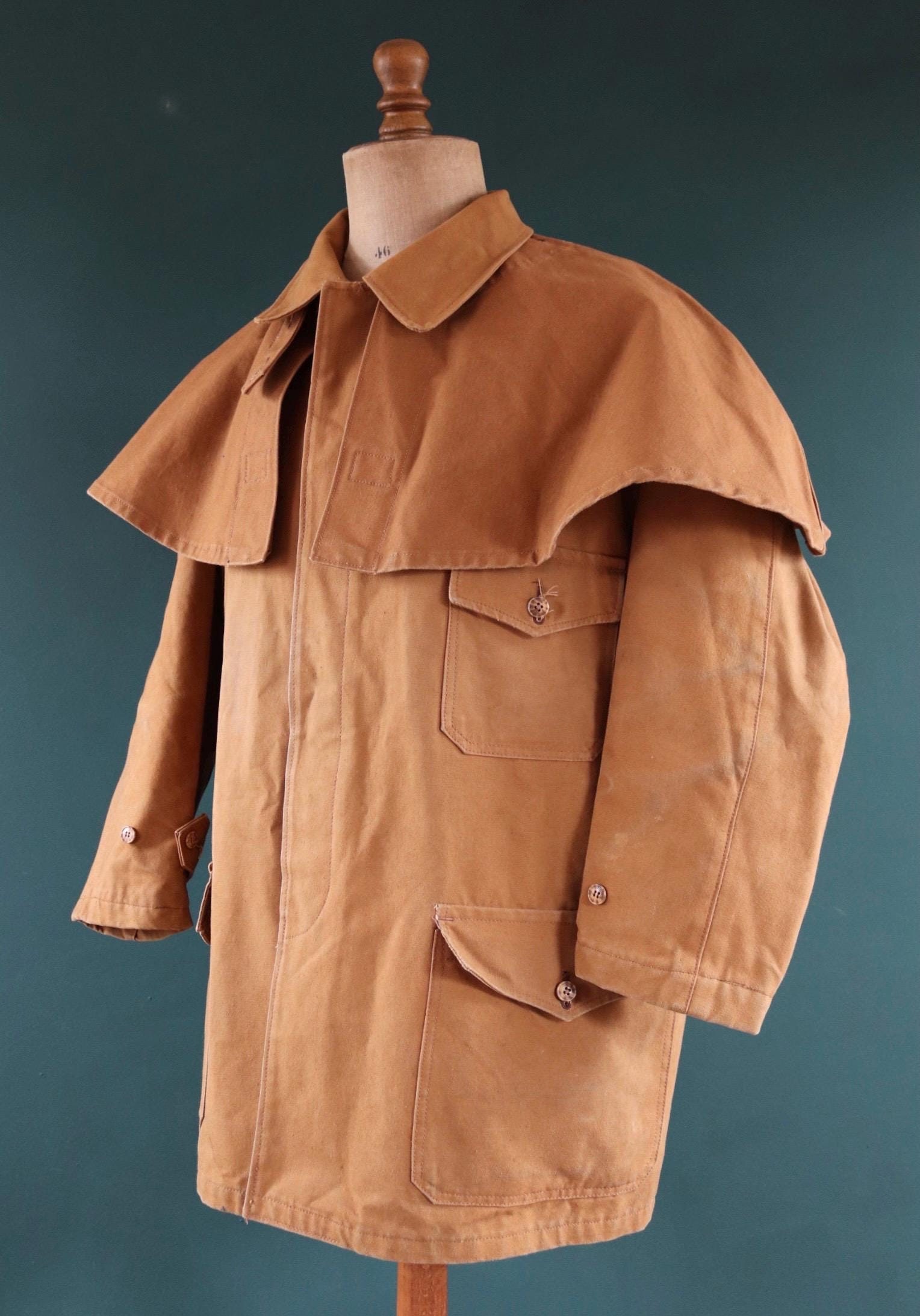 Vintage 1940s 40s French tan brown hunting walking coat raincoat ...