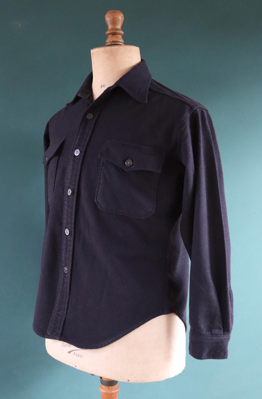 Vintage 1970s 70s US Navy Naval Military Plain Navy Blue Wool CPO Shirt ...