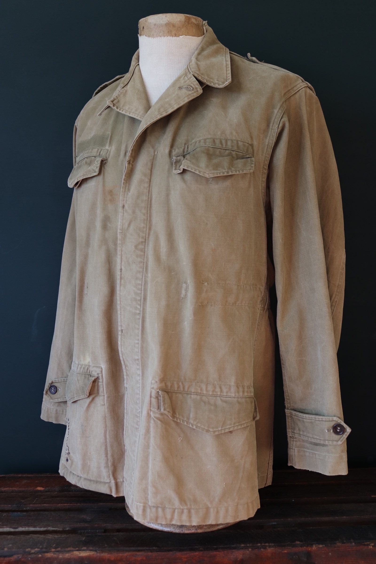 Vintage 1950s 50s French M47 army jacket military repaired workwear ...