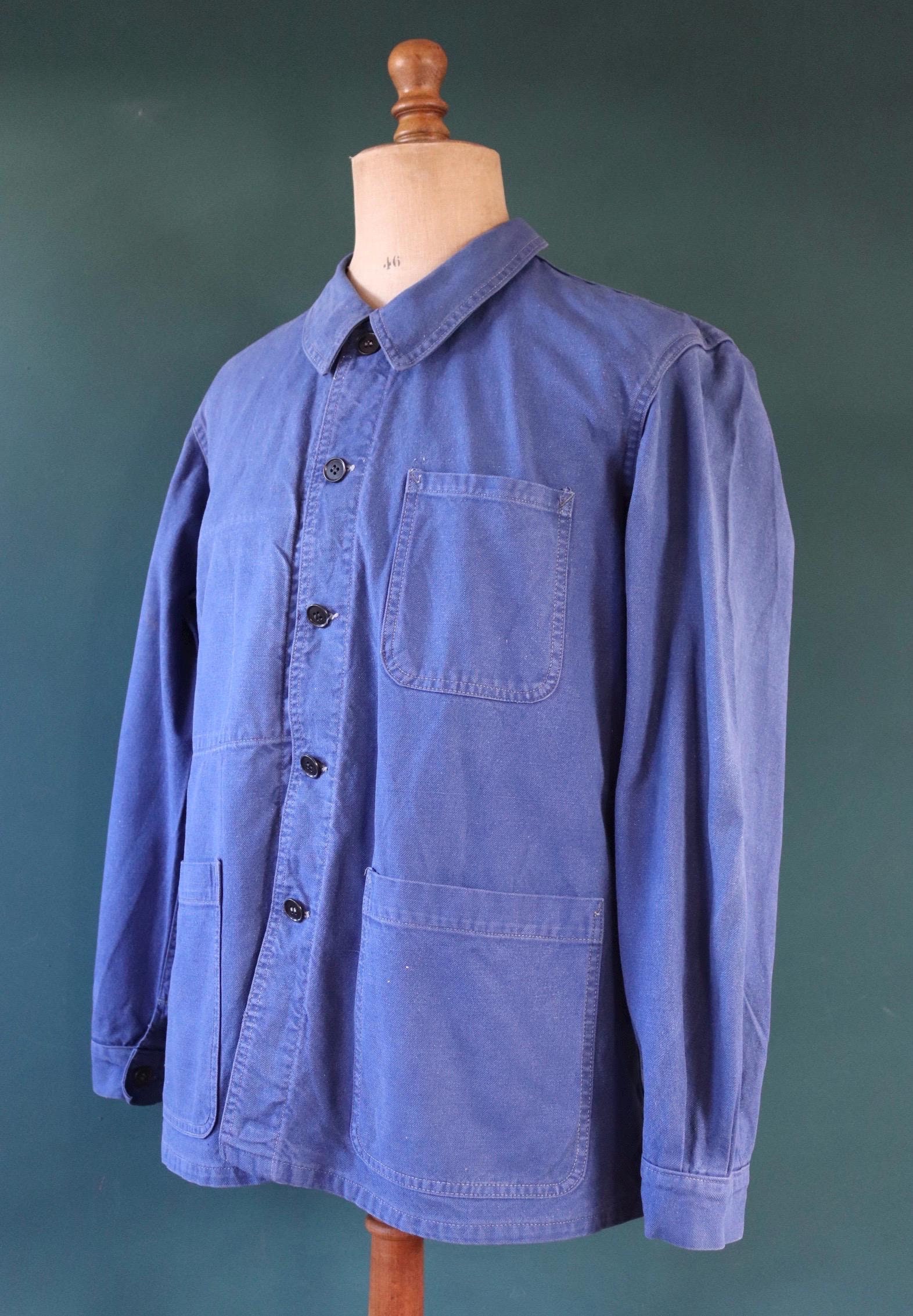 Vintage 1970s 70s French SNCF train engineer blue work jacket workwear ...