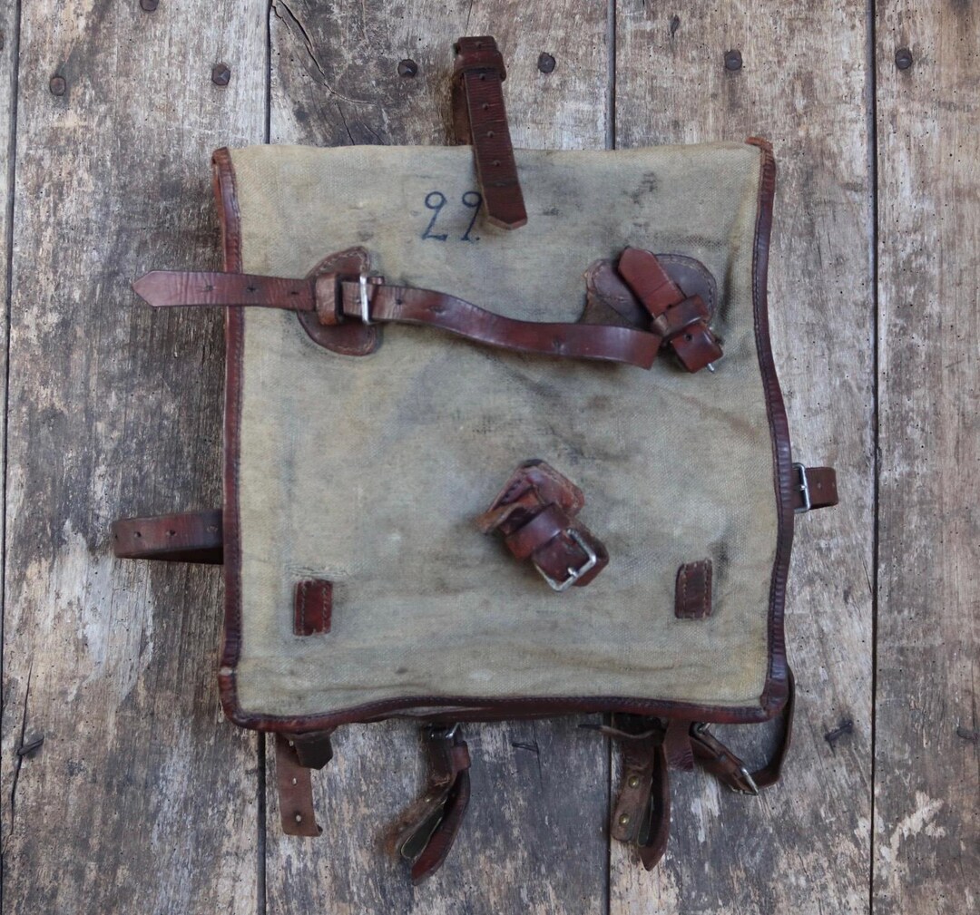 Antique WW1 Swedish Military Rucksack - Linen and Leather Backpack ...