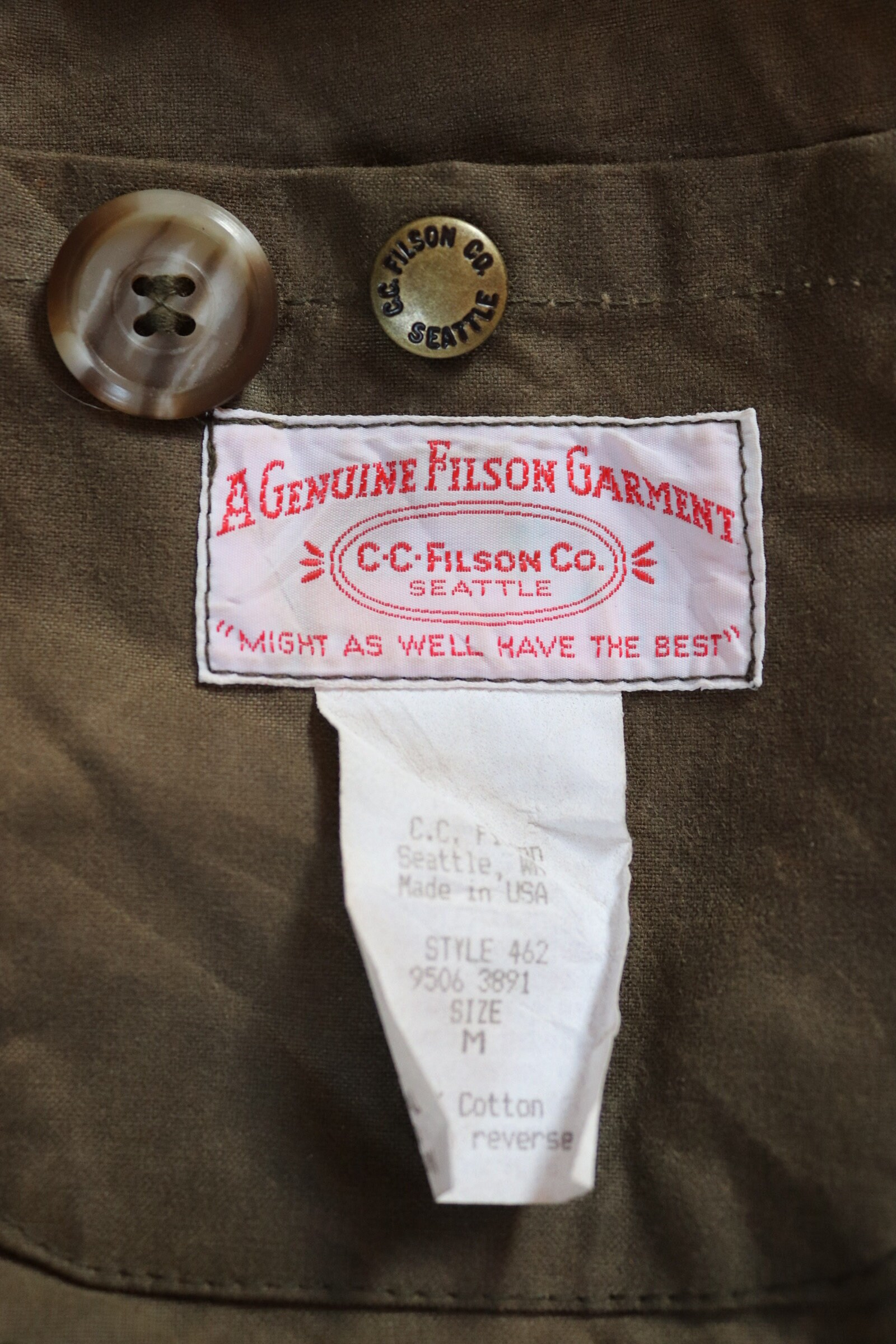Vintage CC Filson tin cloth waxed jacket 49” chest workwear work chore ...