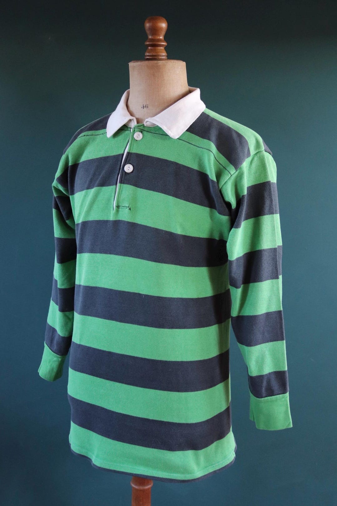 Vintage 1970s 70s 1980s 80s French Green Black Striped Heavyweight ...