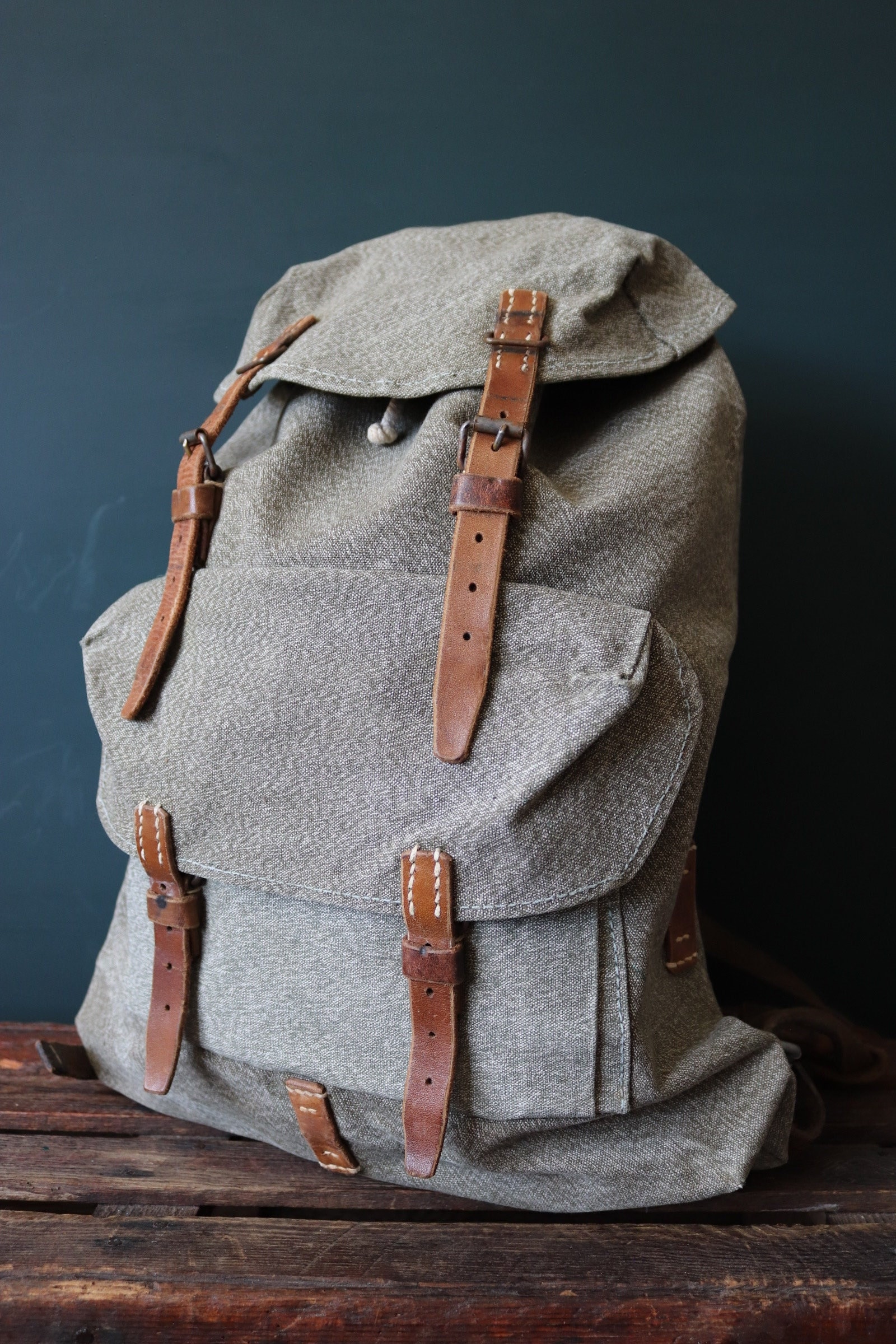 Vintage 1950s 50s Swiss army military salt pepper rucksack backpack ...