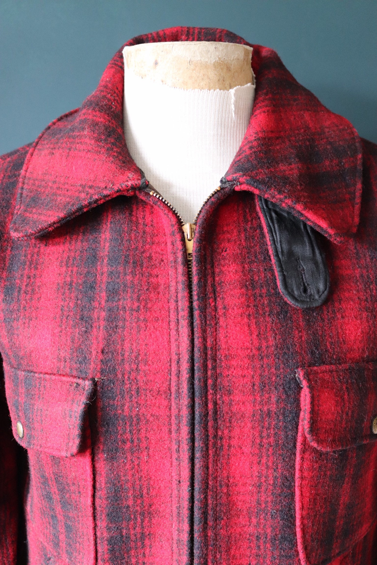 Vintage 1940S 40s 1950s 50s Woolrich short red black buffalo plaid wool ...