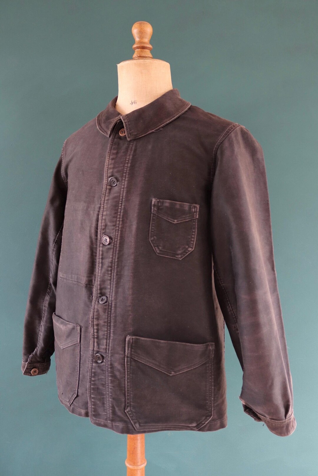 Vintage 1930s 30s 1940s 40s French Black Moleskin Work Jacket Chore ...