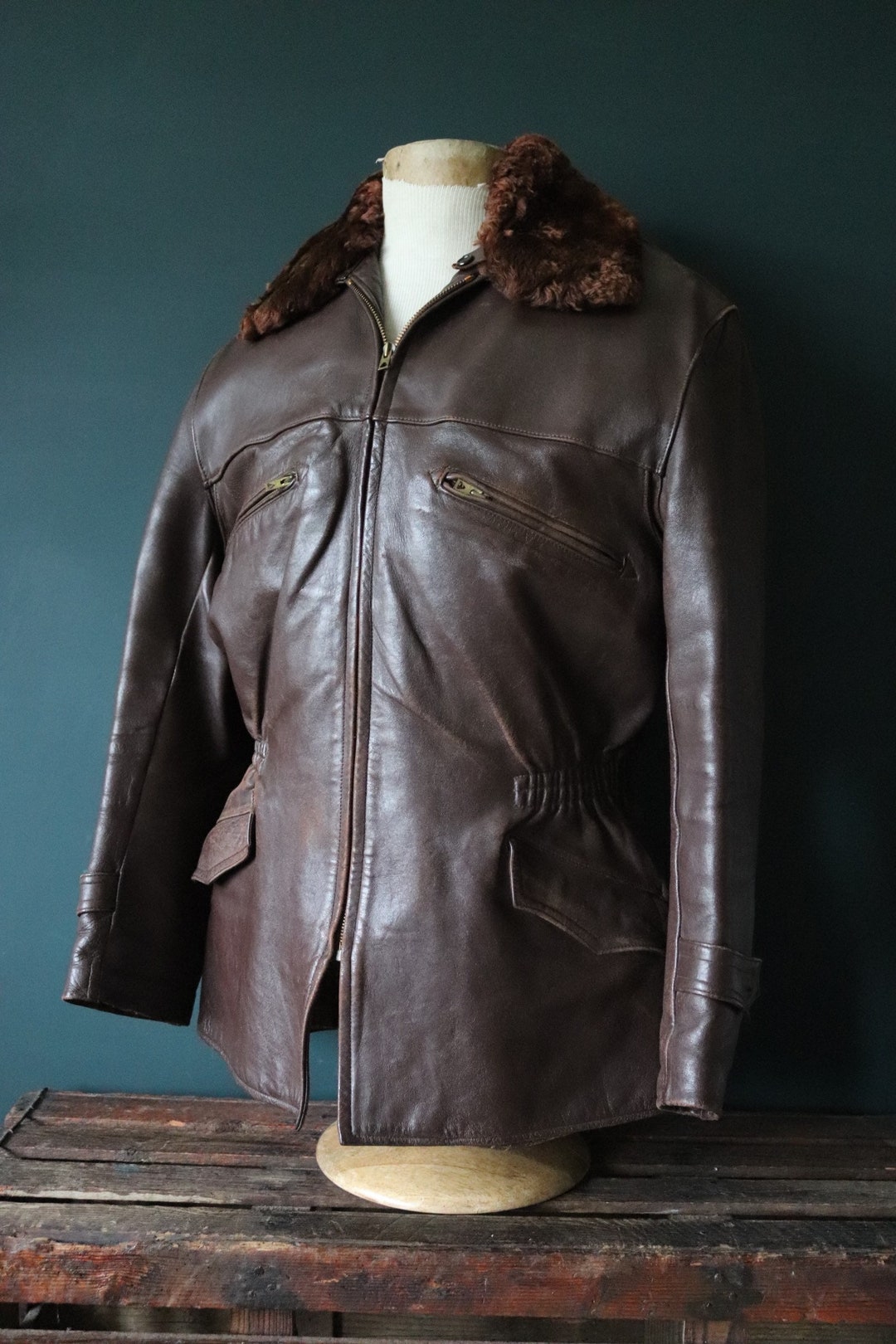 Vintage 1950s 50s French Brown Chrome Tanned Leather Canadienne Jacket ...