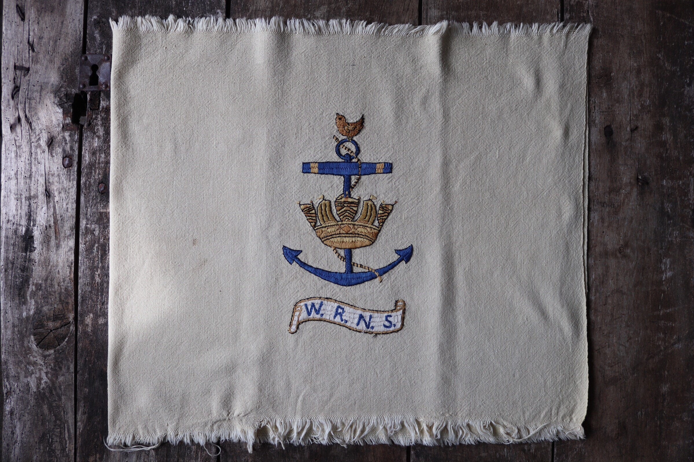 Vintage Wrens WRNS Womens Royal Navy Service handmade embroidery linen ...