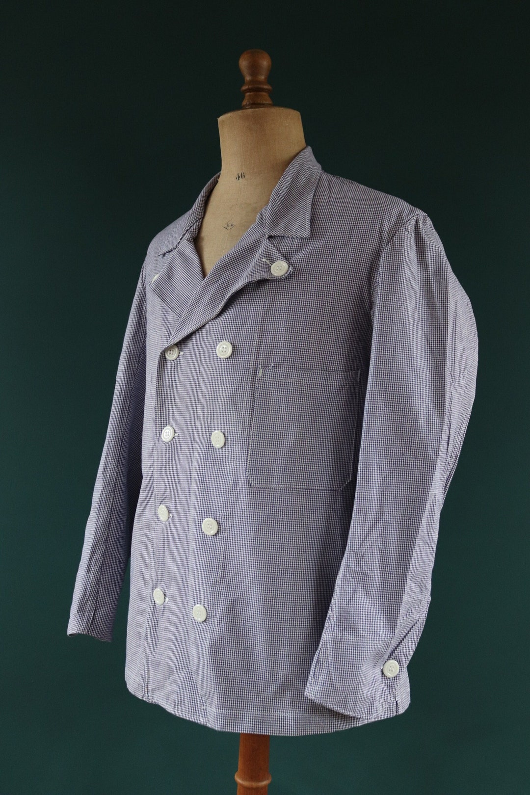 Vintage French Workwear Jacket - 1960s 70s Double Breasted - Blue ...