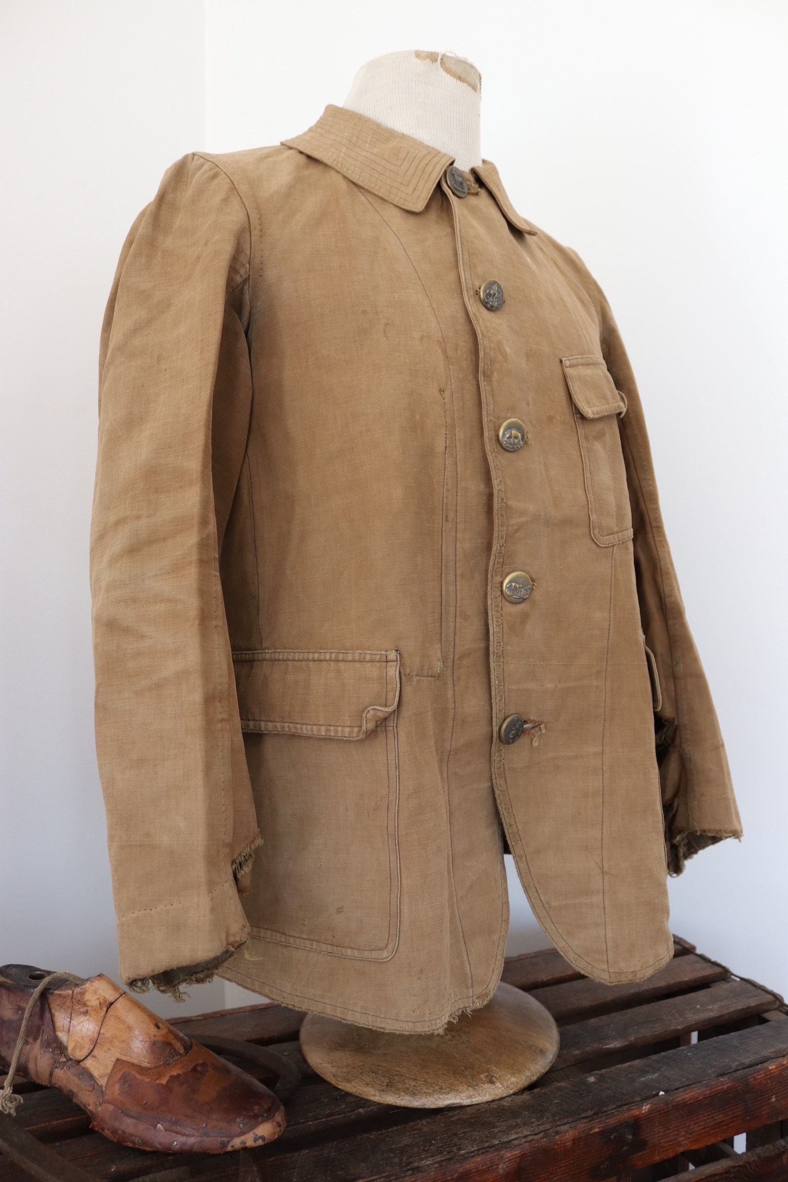 Vintage 1910s 10s 1920s 20s antique french cutaway linen cotton tan ...
