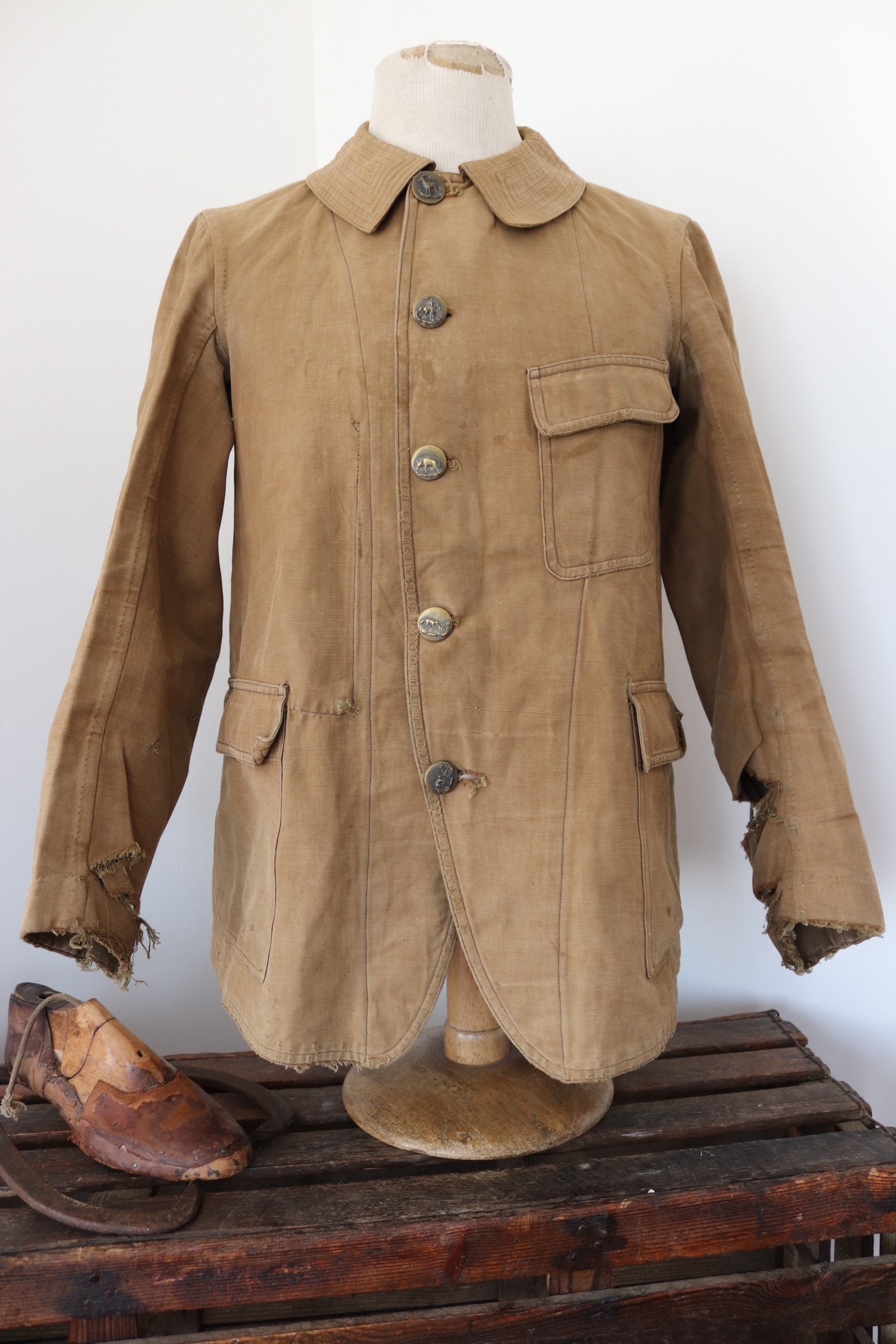 Vintage 1910s 10s 1920s 20s antique french cutaway linen cotton tan ...