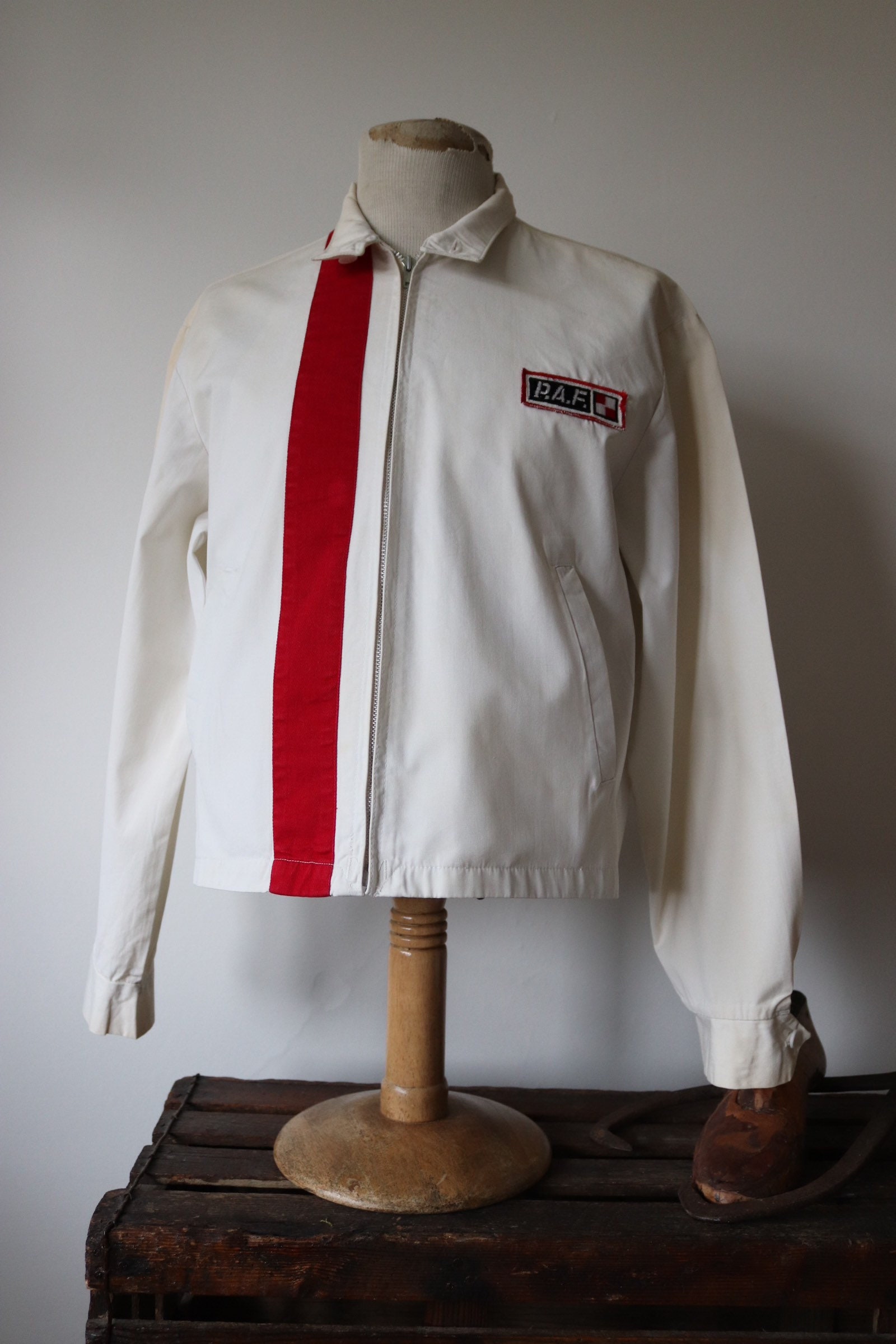 Vintage 1960s 60s Champion white red cotton drizzler race pit jacket ...
