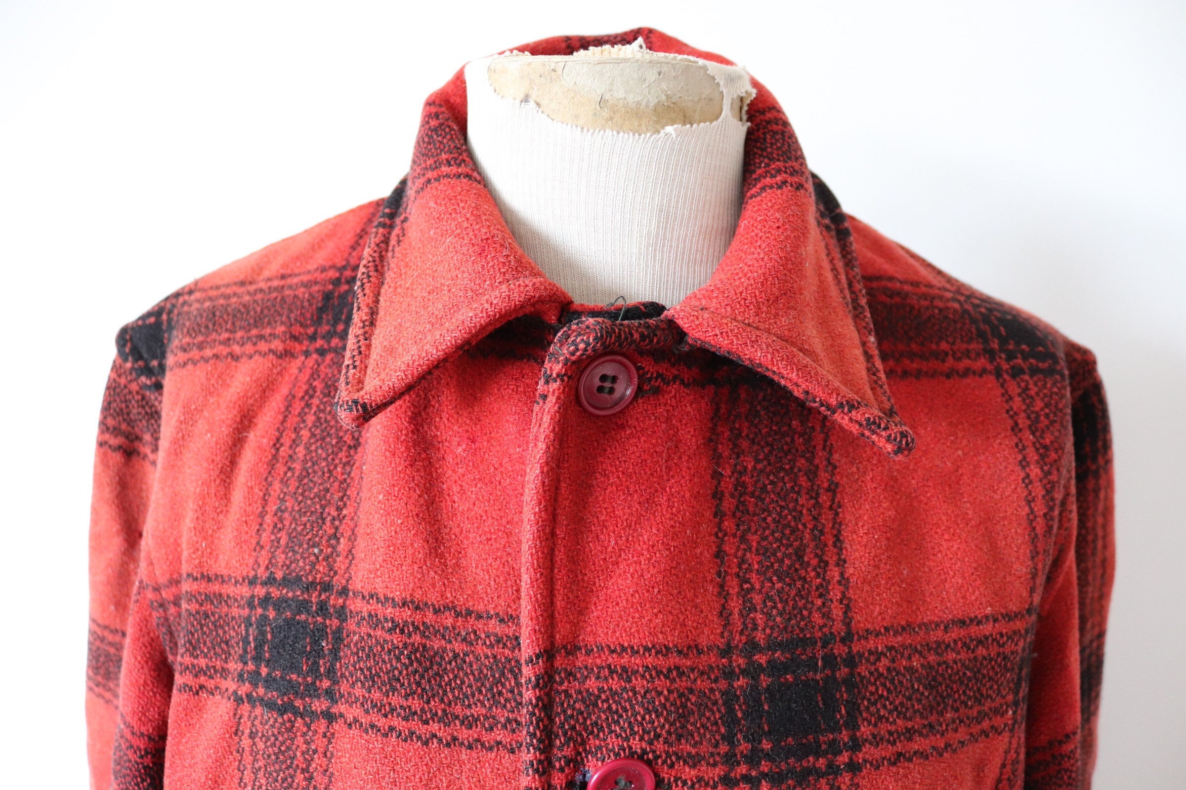 Vintage 1950s 50s JC Higgins Sears Roebuck red black buffalo plaid wool ...