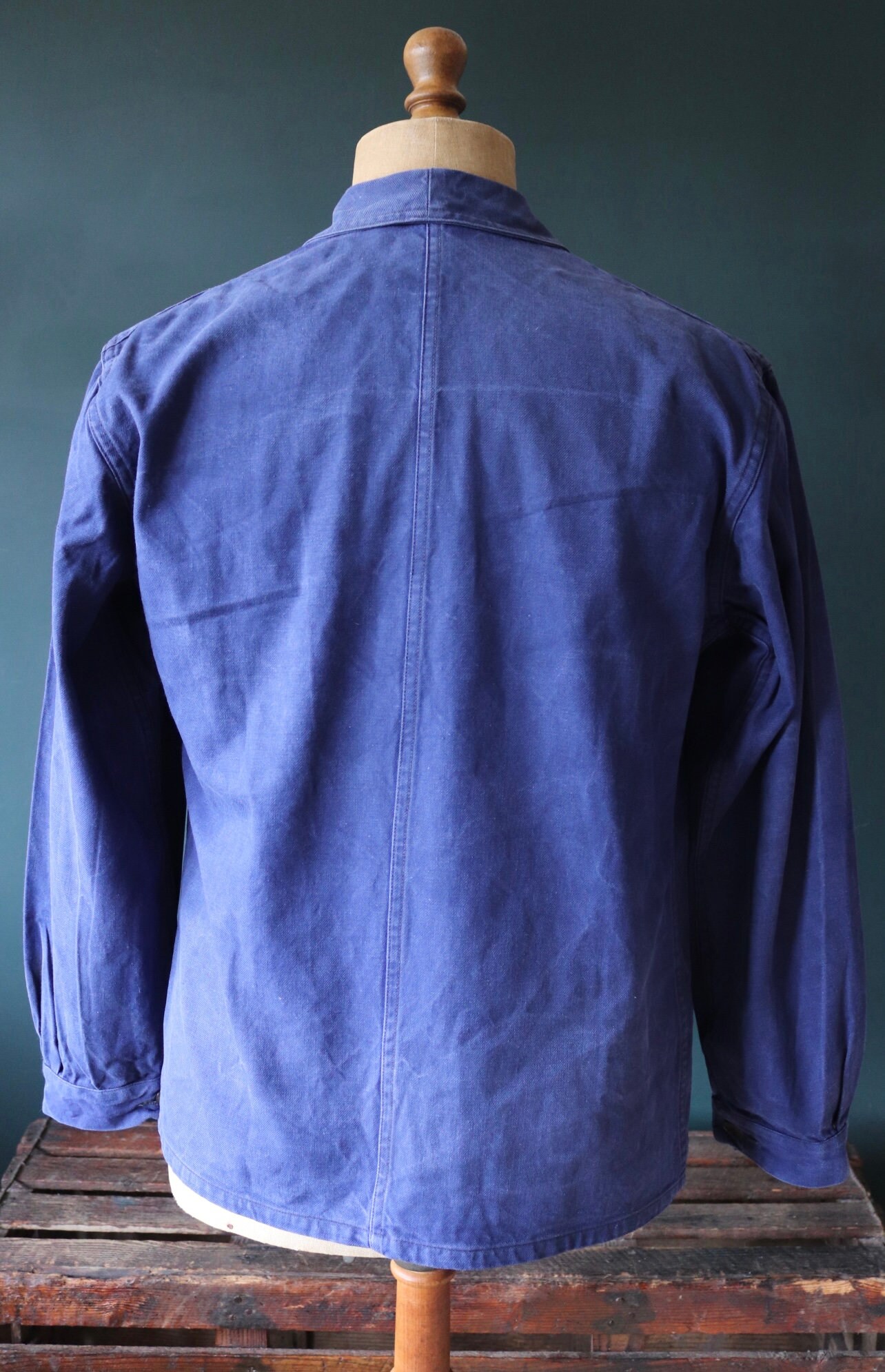 Vintage 1960s 60s French blue work jacket workwear chore faded 45 ...