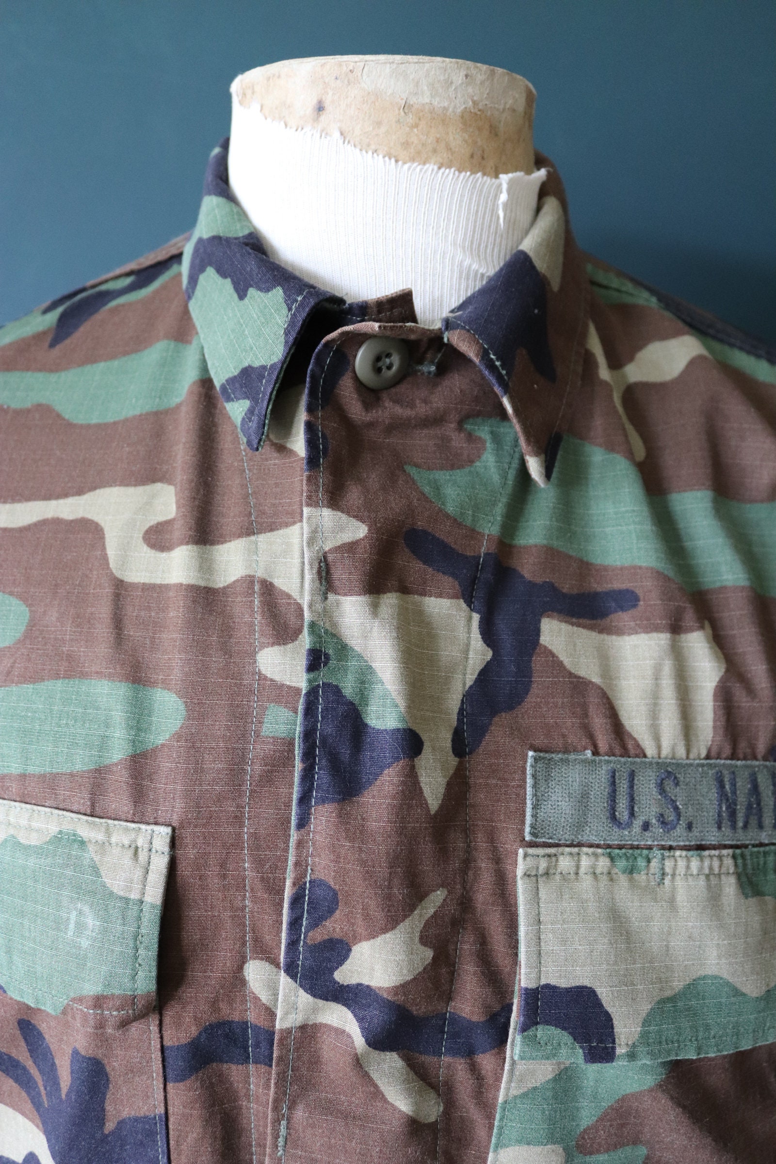 Vintage 1990s 90s US Navy USN camo camouflage woodland field shirt ...