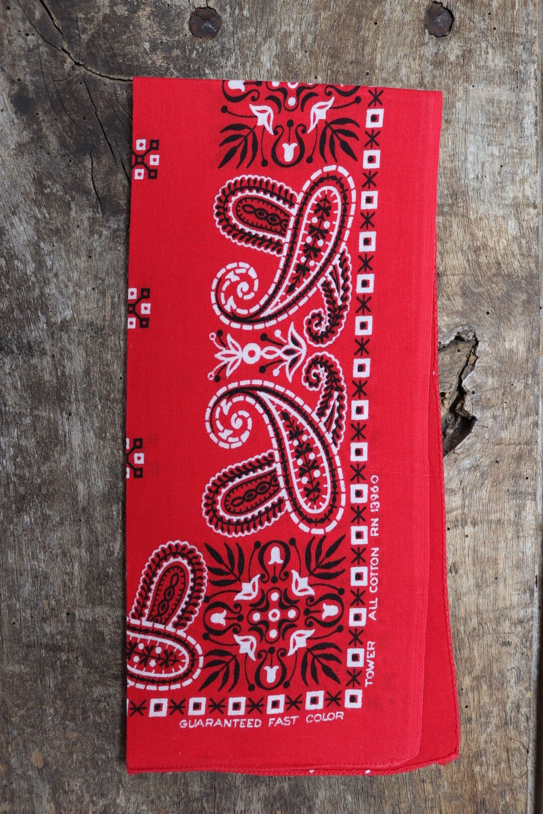 Vintage 1950s 50s 1960s 60s Turkey Red Paisley Tower RN 13960 Bandana ...