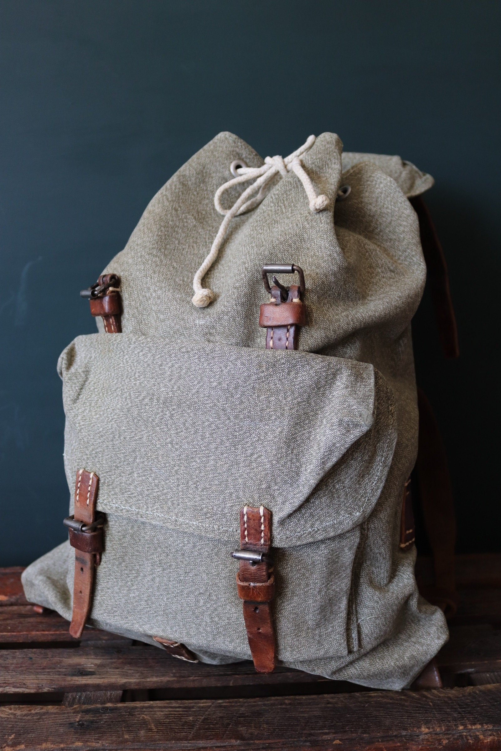Vintage 1950s 50s Swiss army military salt pepper rucksack backpack ...