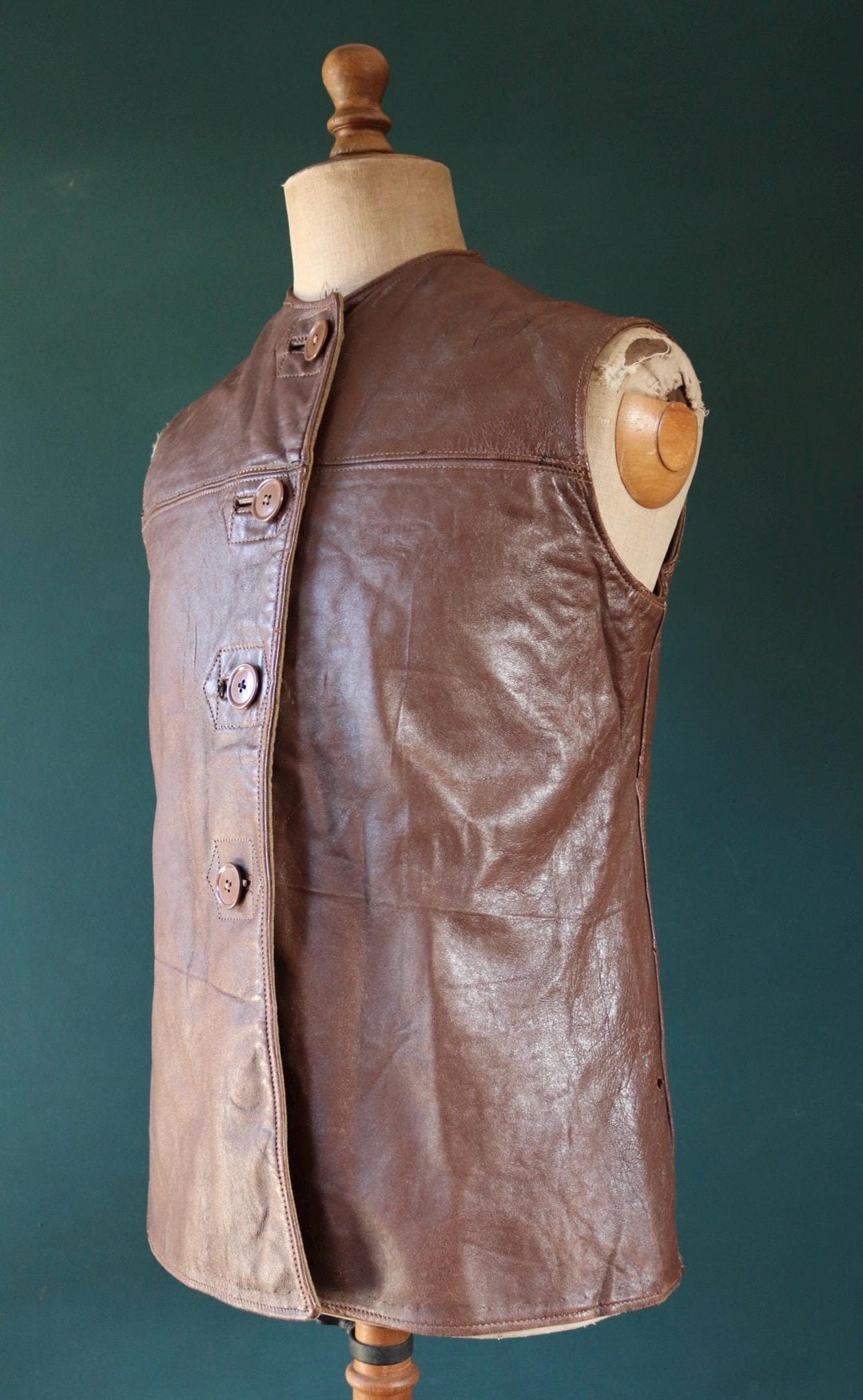 Vintage 1950s Land Girl Leather Jerkin - WW2 British Military - WRAC ...