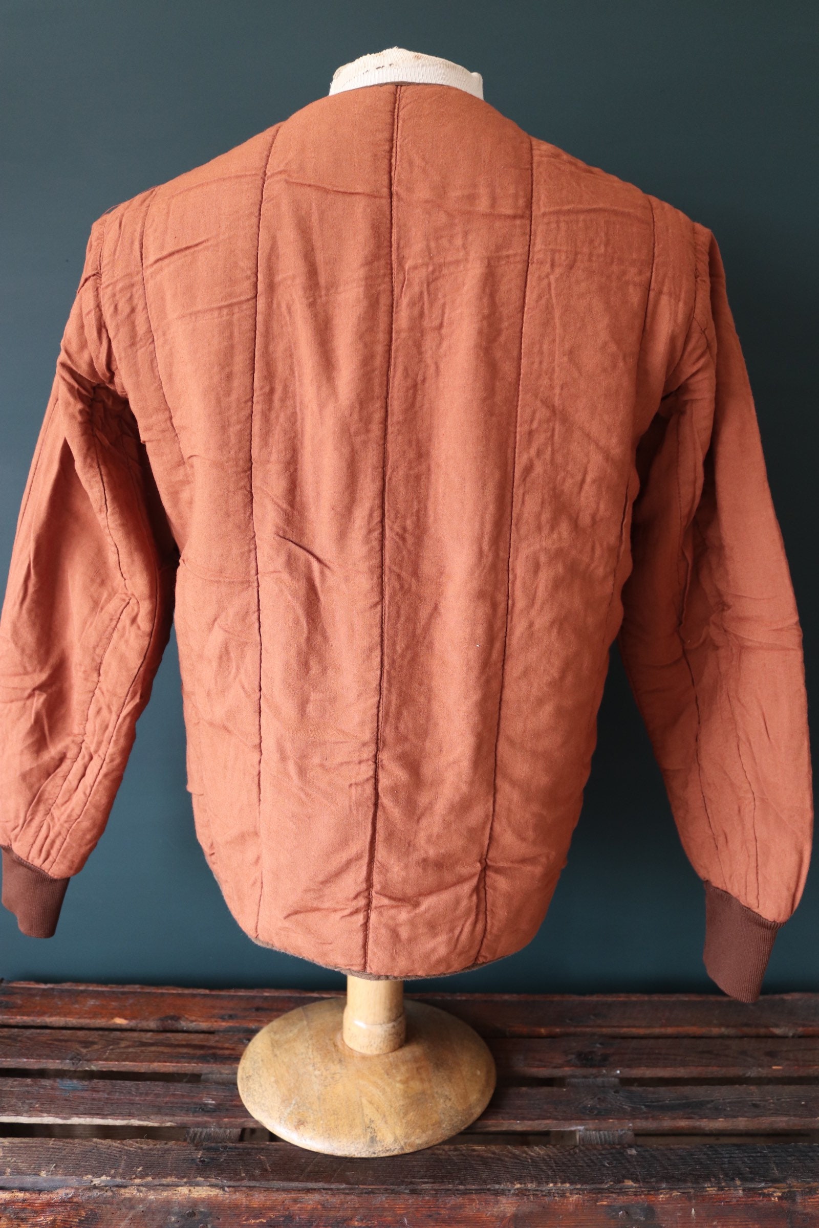 Vintage 1980s 80s rust brown Czech army tank liner quilted padded ...