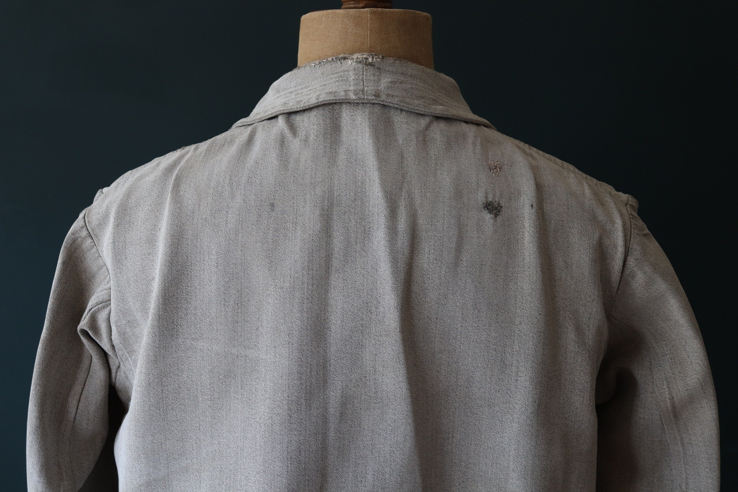 Vintage 1930s 30s 1940s 40s French grey salt pepper briar proof cotton ...