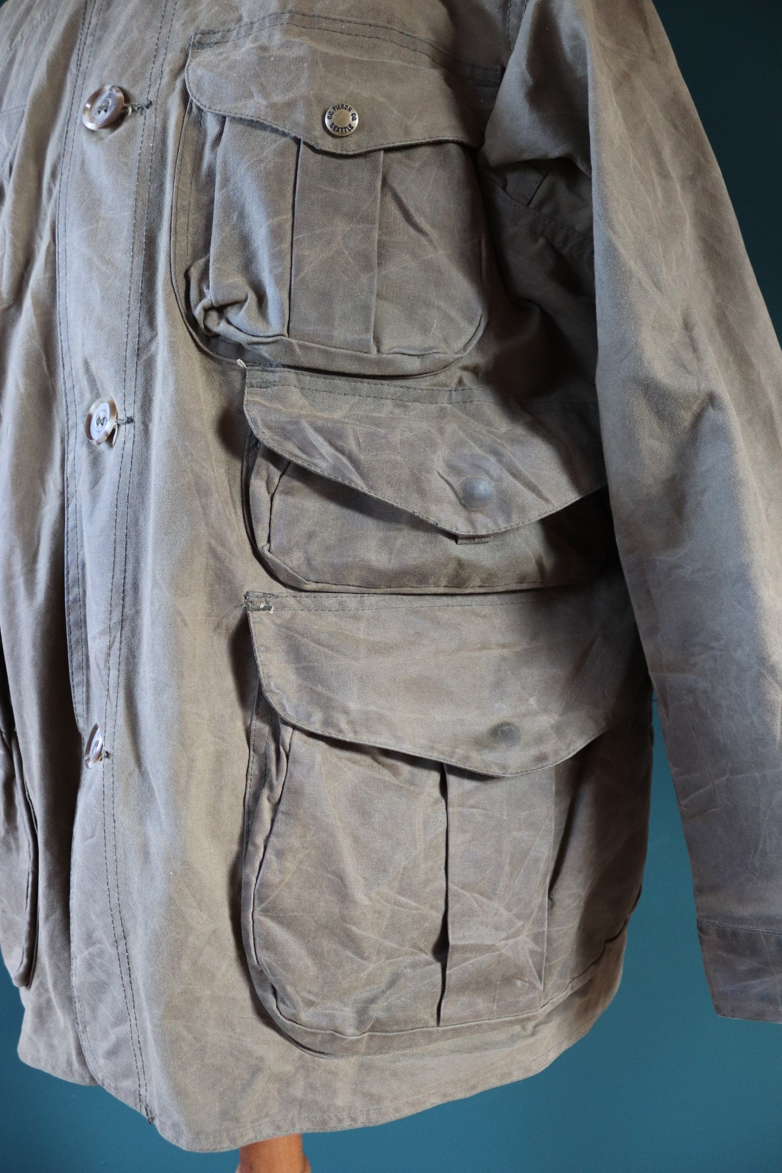 Vintage CC Filson tin cloth waxed jacket 49” chest workwear work chore ...