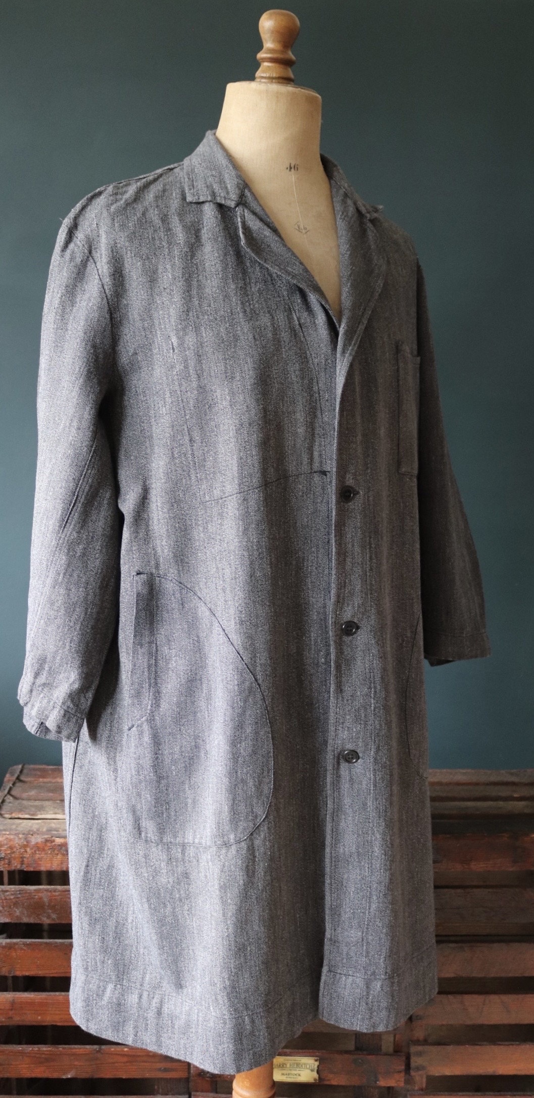 Vintage 1950s 50s 1960s 60s French salt pepper grey work coat jacket ...
