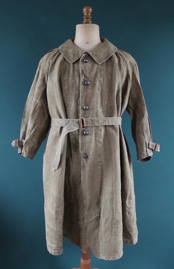 Vintage WW2 French dispatch rider coat - 1930s linen … - Gem