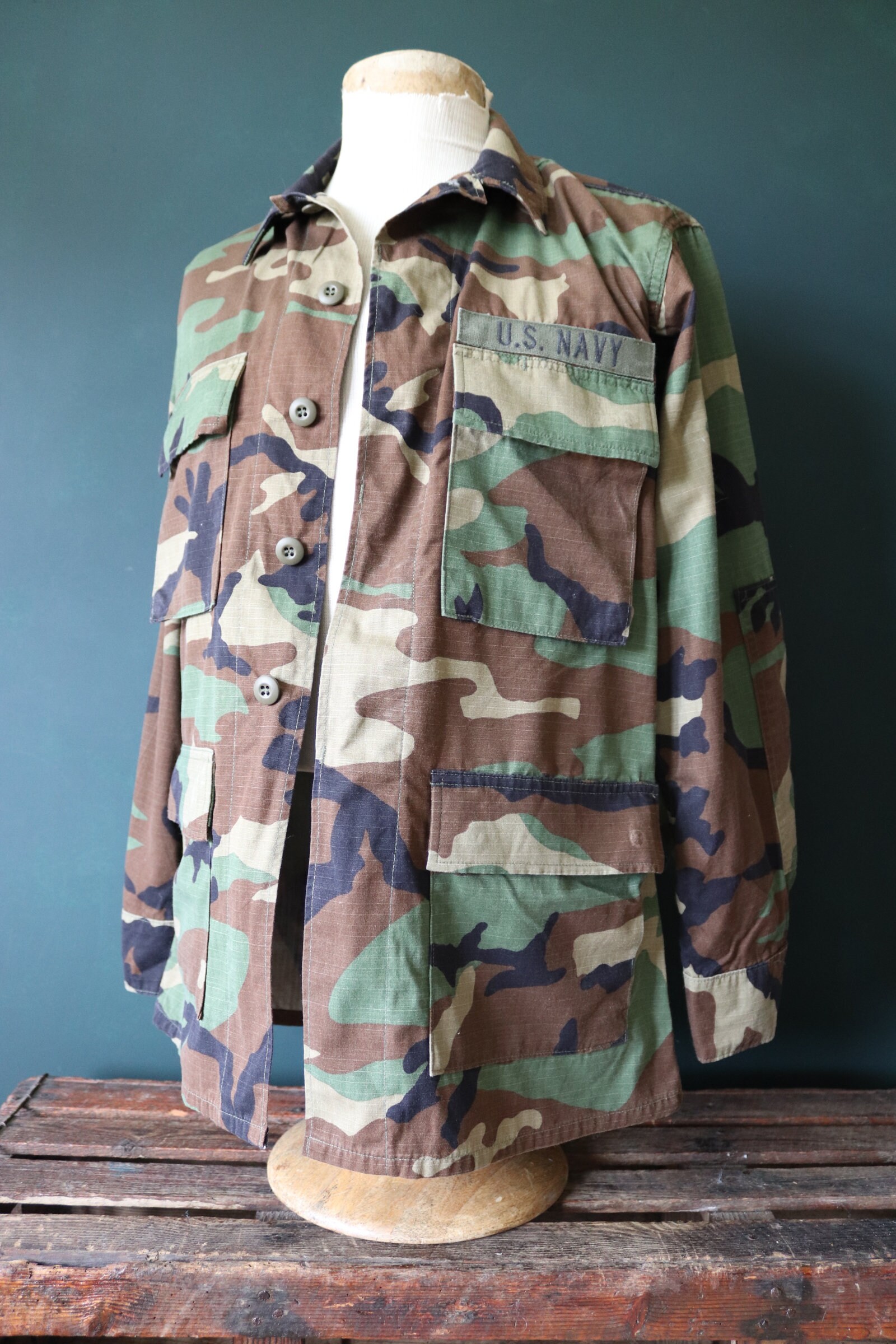 Vintage 1990s 90s US Navy USN camo camouflage woodland field shirt ...