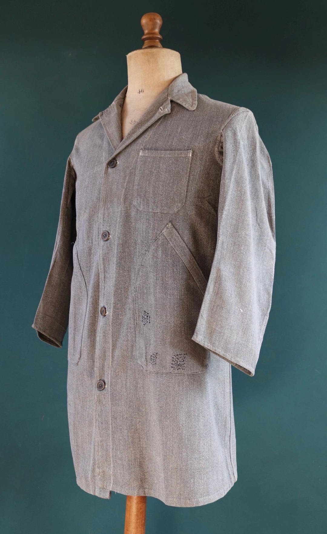 Vintage French Chore Jacket - 1930s 40s Workwear - Salt Pepper Grey ...