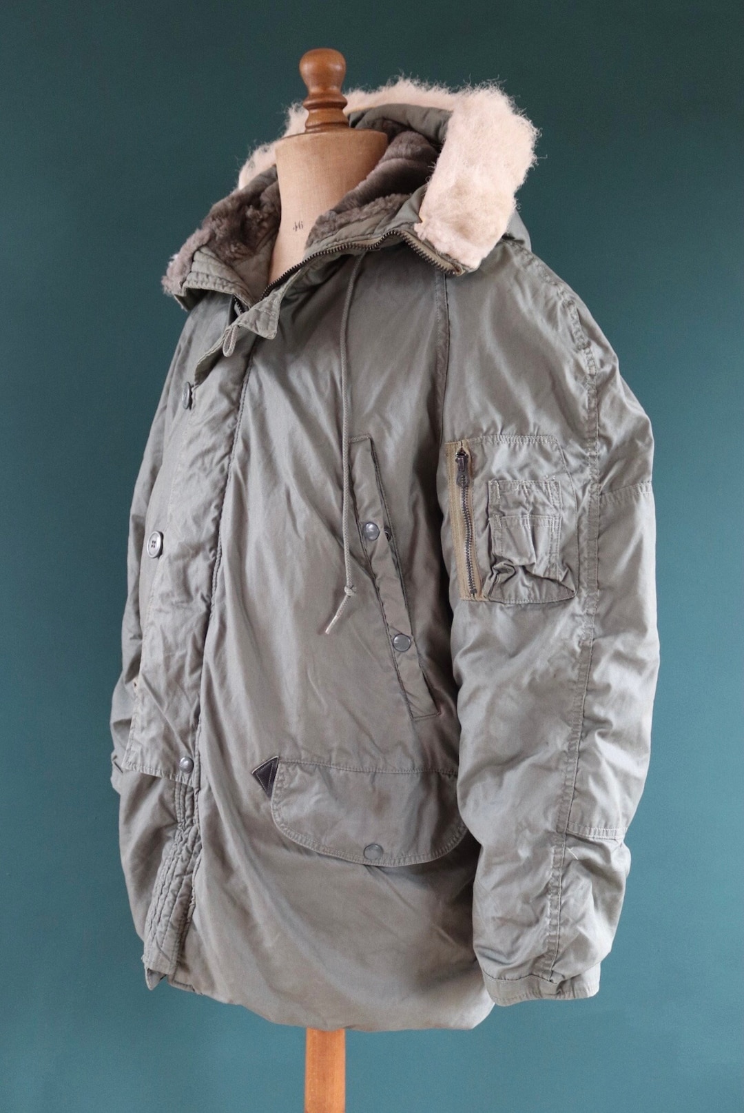 Vintage 1970s 70s USAF US Air Force N-3B N3B Green Snorkel Parka Jacket 46 Chest Military ...