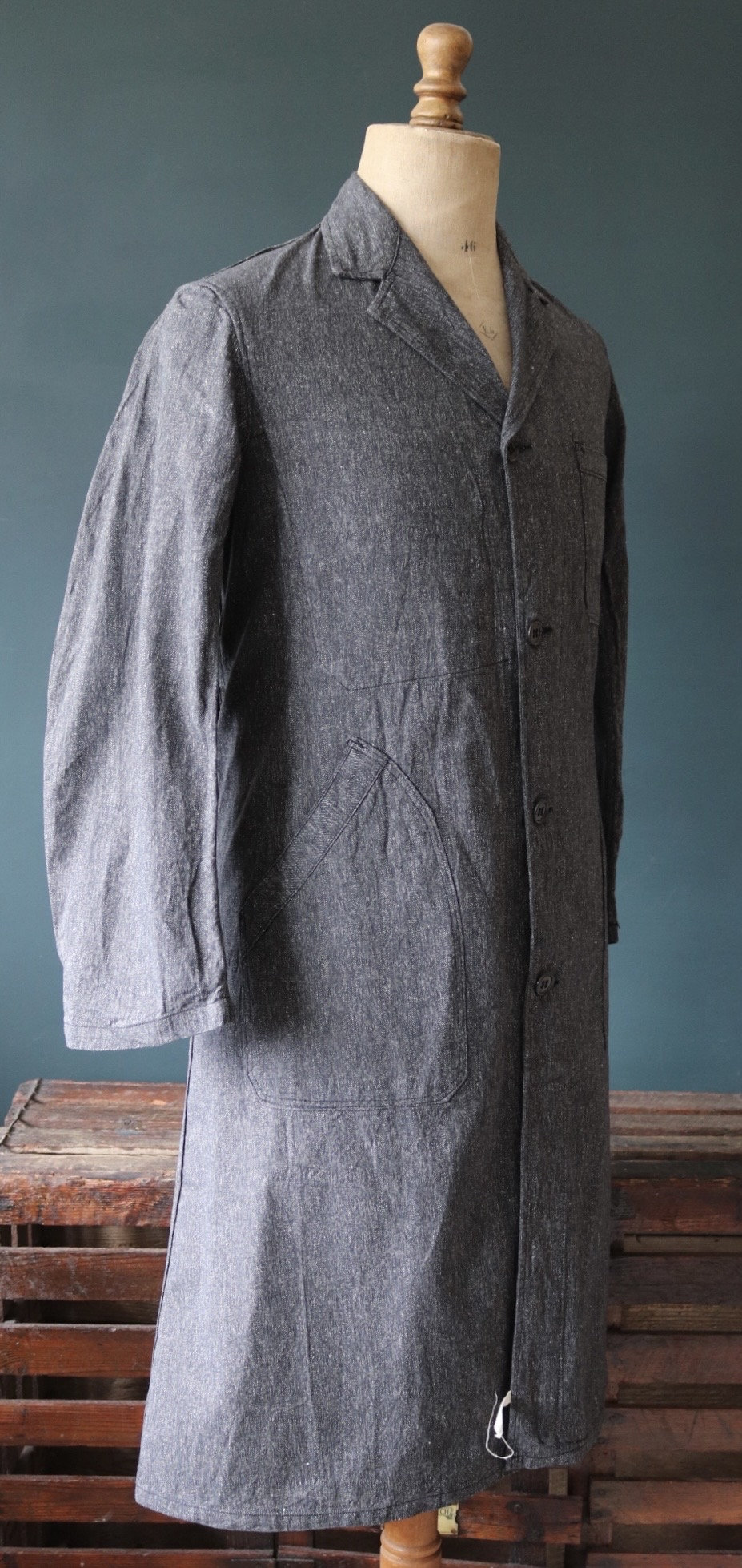 Vintage 1960s 60s deadstock French salt pepper grey belted work coat ...