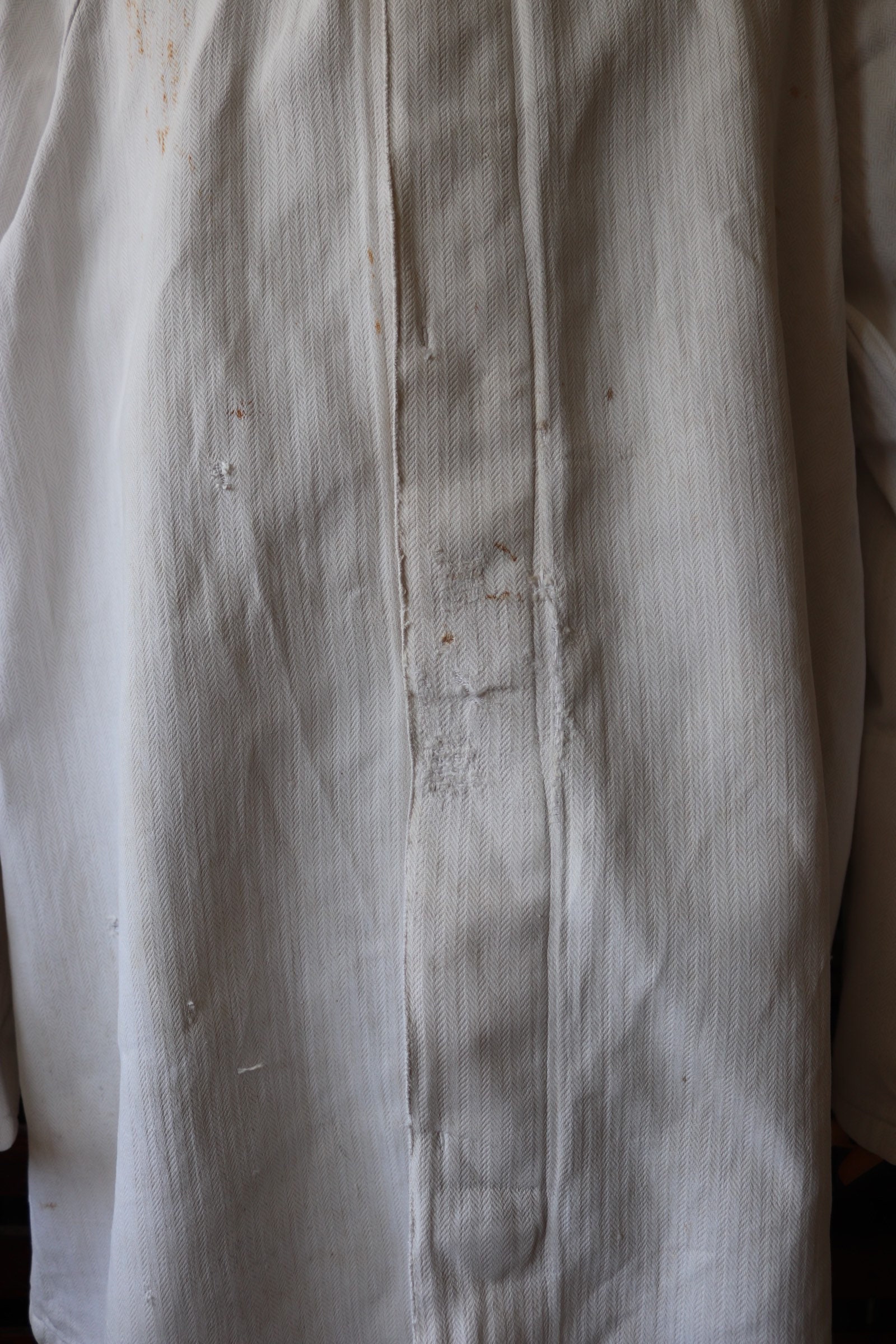 Vintage 1950s 50s French butchers white herringbone linen hooded ...