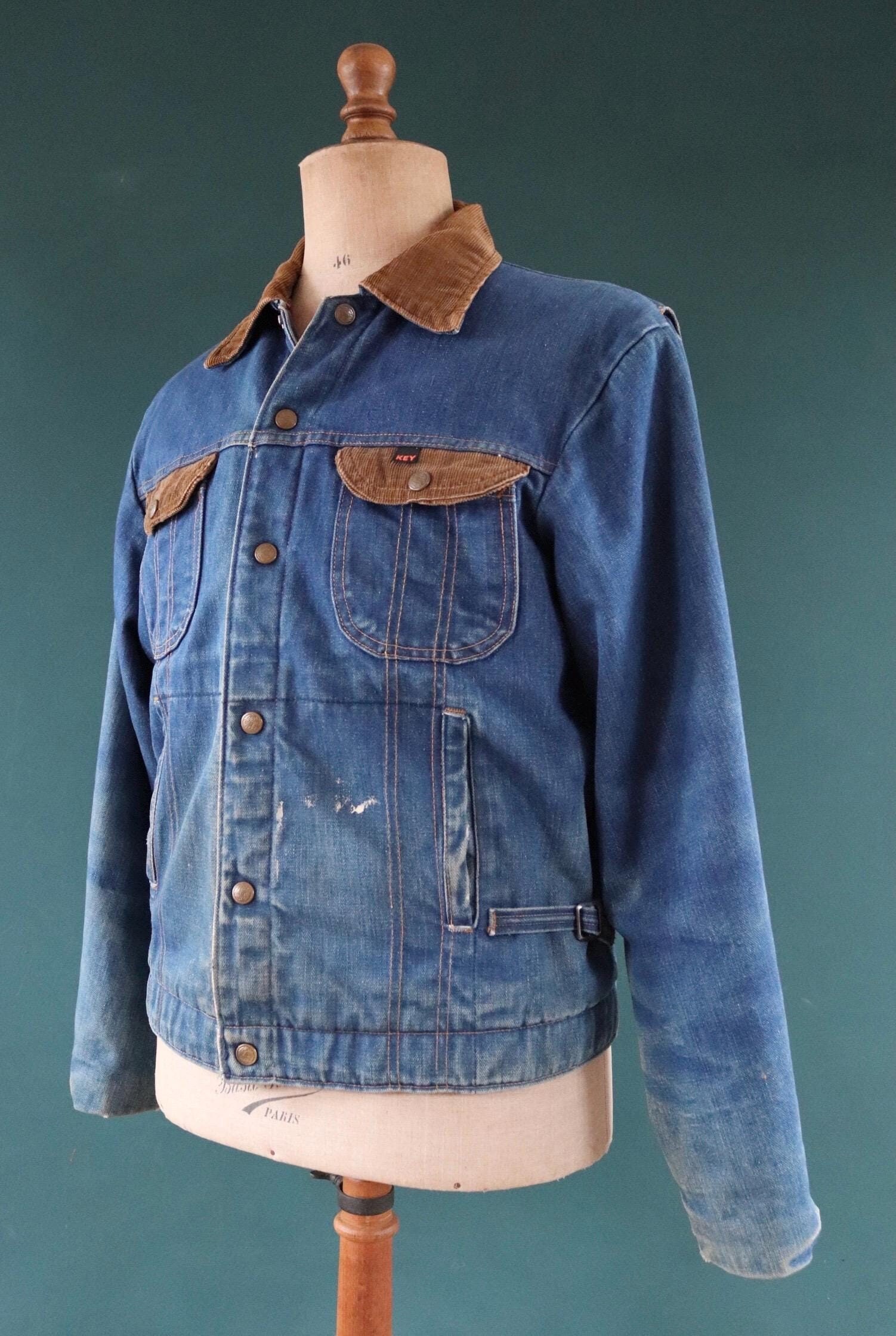 Vintage 1970s 70s 1980s 80s Key Imperial denim quilted lined trucker ...