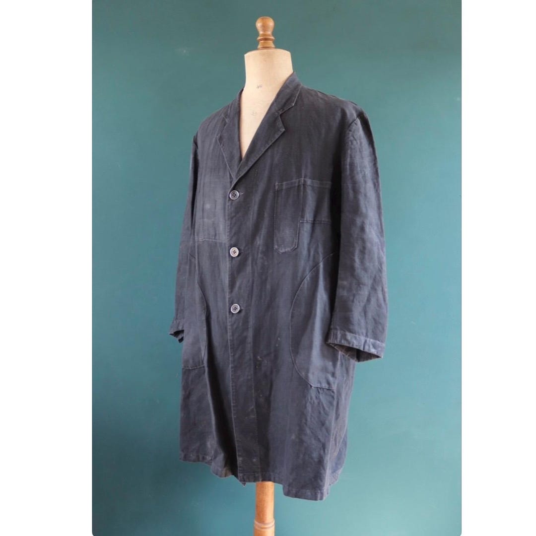 Antique French Duster Coat - Vintage Chore Jacket - Indigo Linen ...