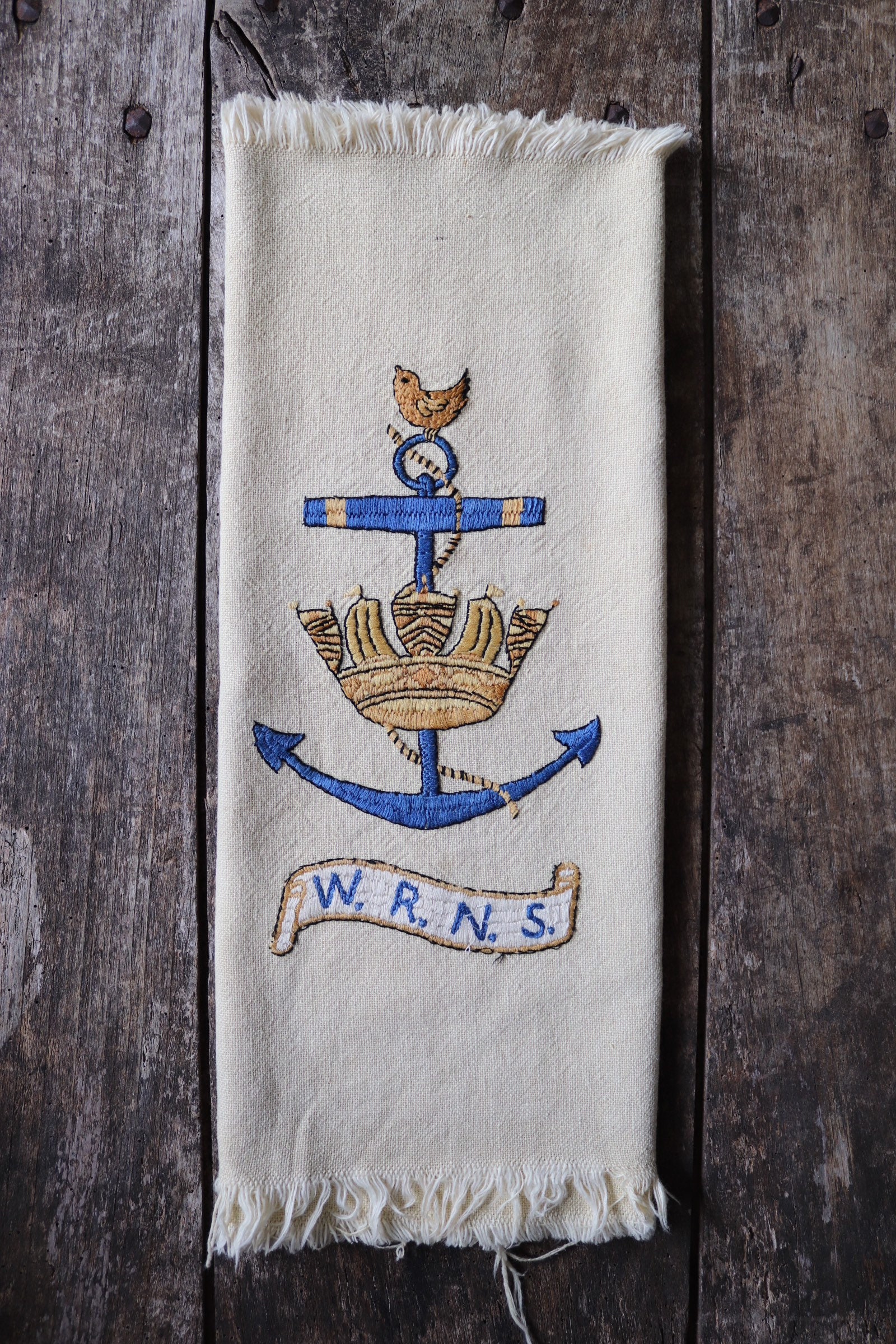Vintage Wrens WRNS Womens Royal Navy Service handmade embroidery linen ...