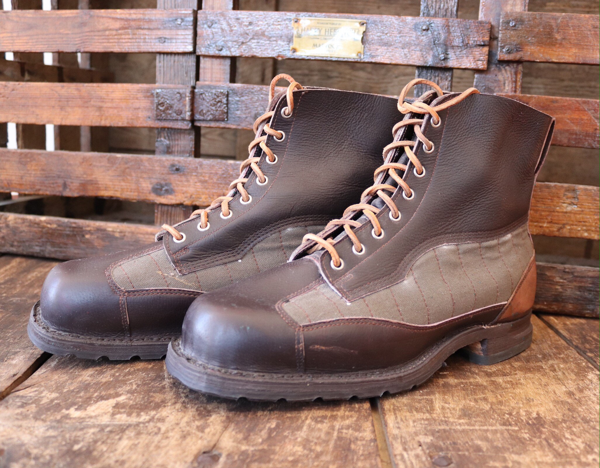 Vintage deadstock brown leather green fabric 1940s Swedish army ...