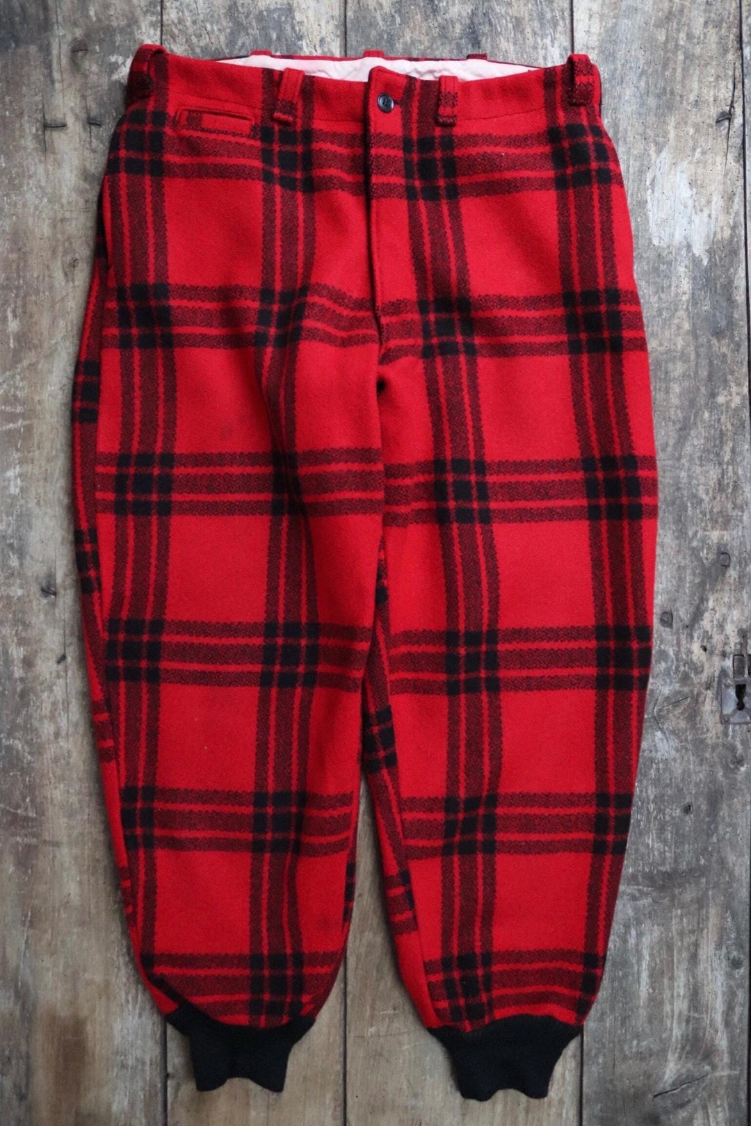 Vintage 1960s 60s JC Higgins Sears Red Black Checked Plaid Wool Hunting ...
