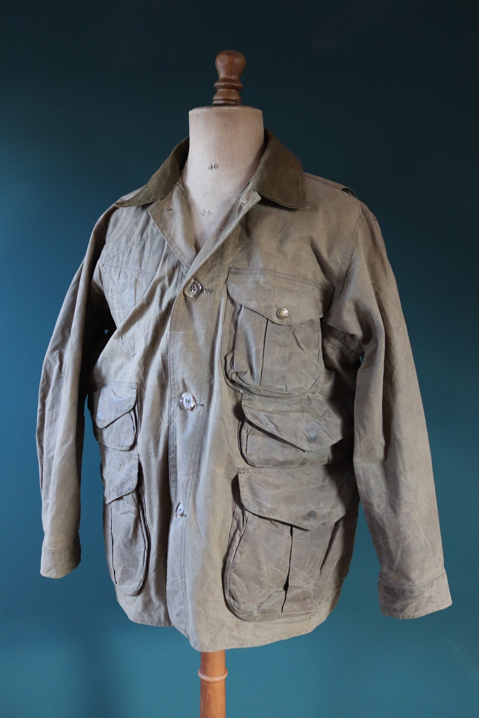 Vintage CC Filson tin cloth waxed jacket 49” chest workwear work chore ...