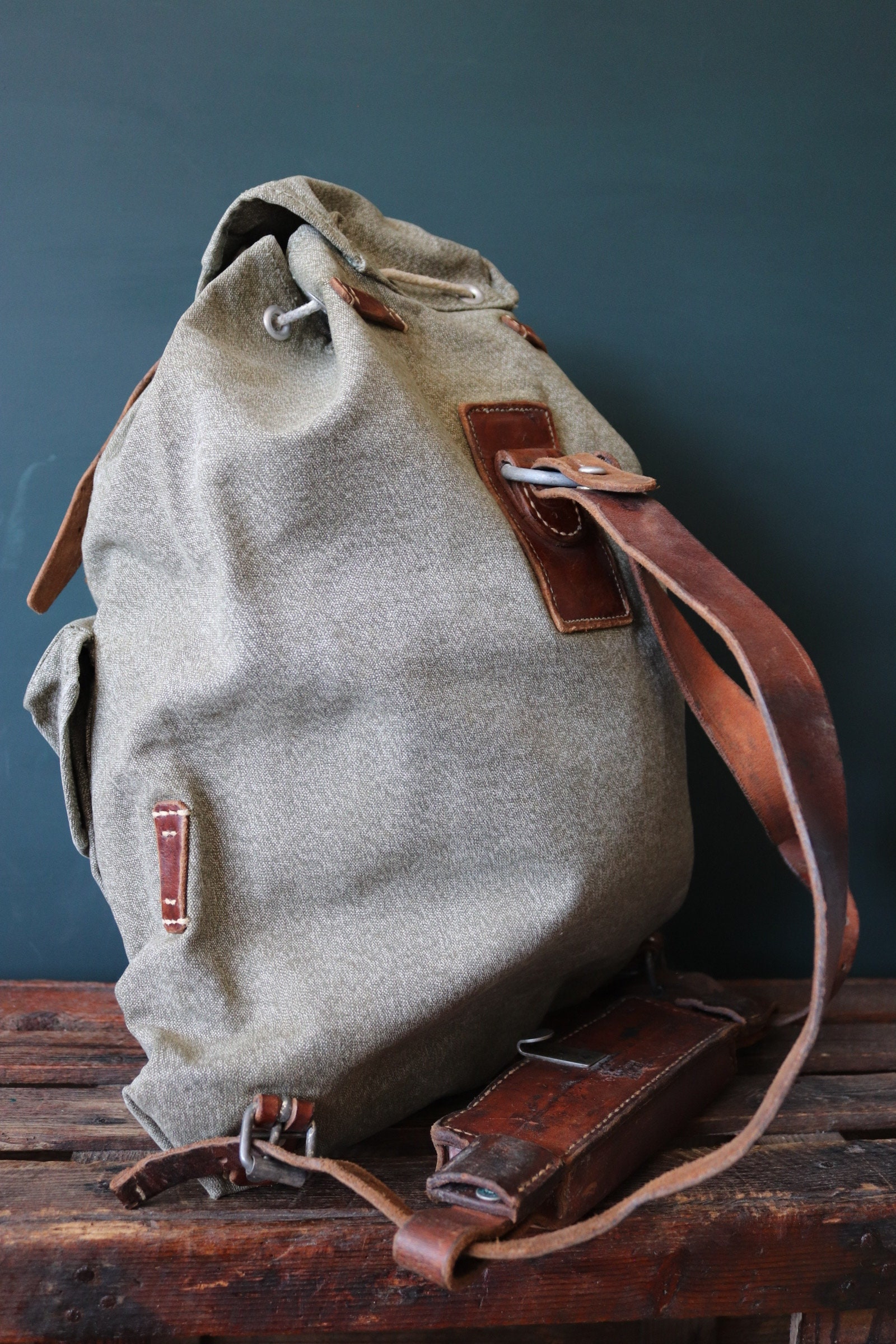 Vintage 1950s 50s Swiss army military salt pepper rucksack backpack ...